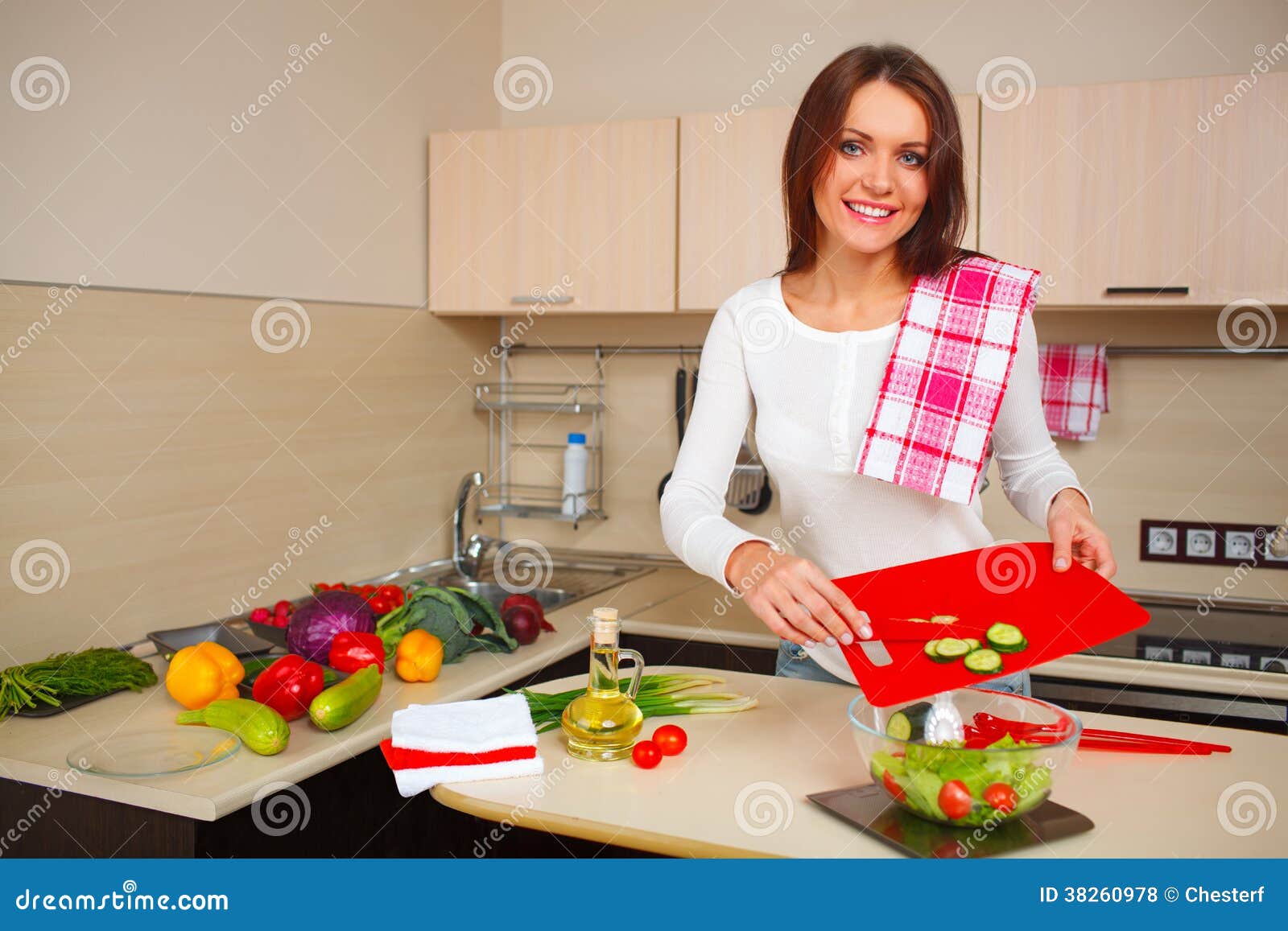 Kitchen woman making salad stock photo. Image of house - 38260978