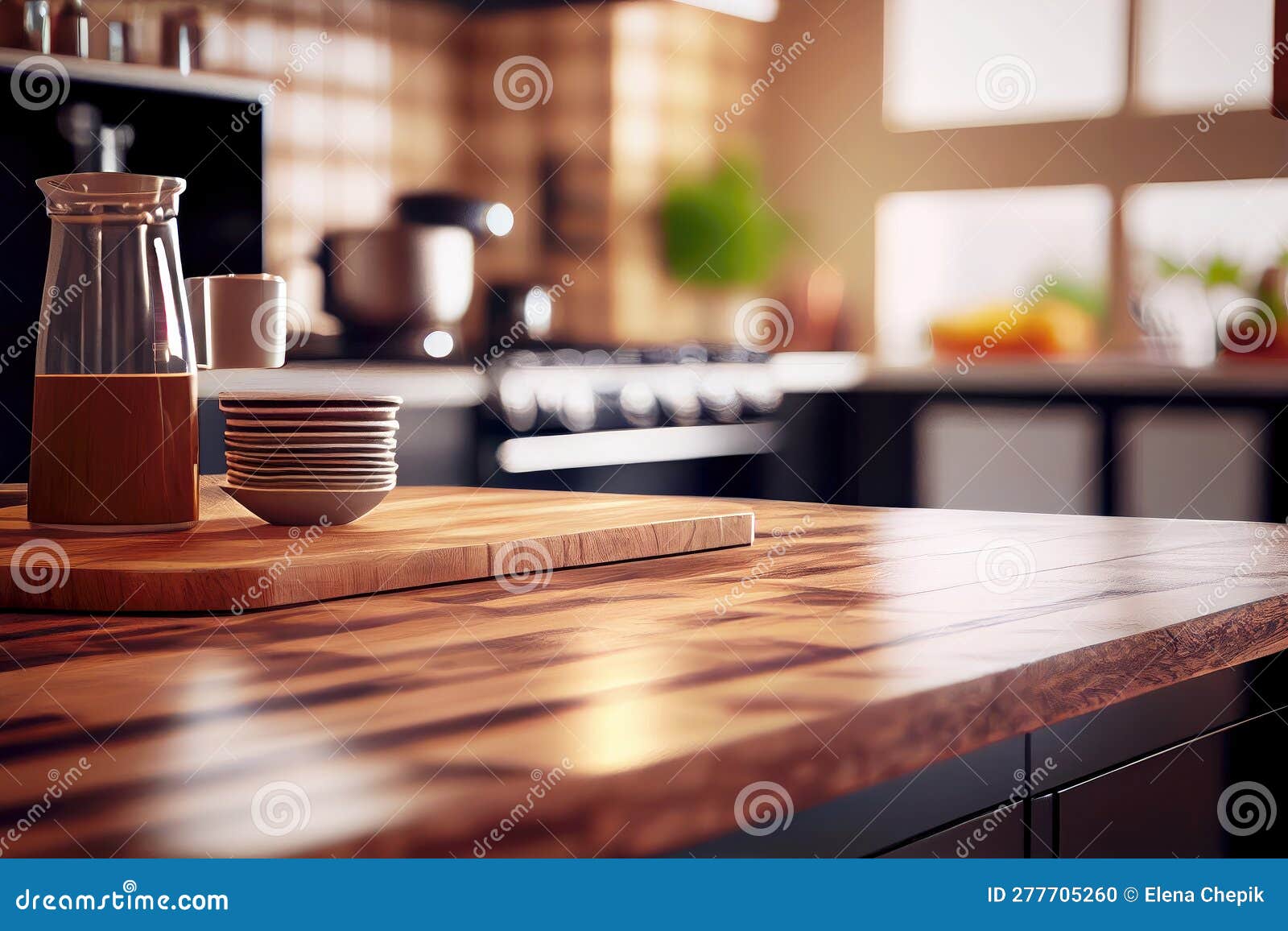 Kitchen Wooden Table Top and Kitchen Room As Background. Empty Tabletop ...