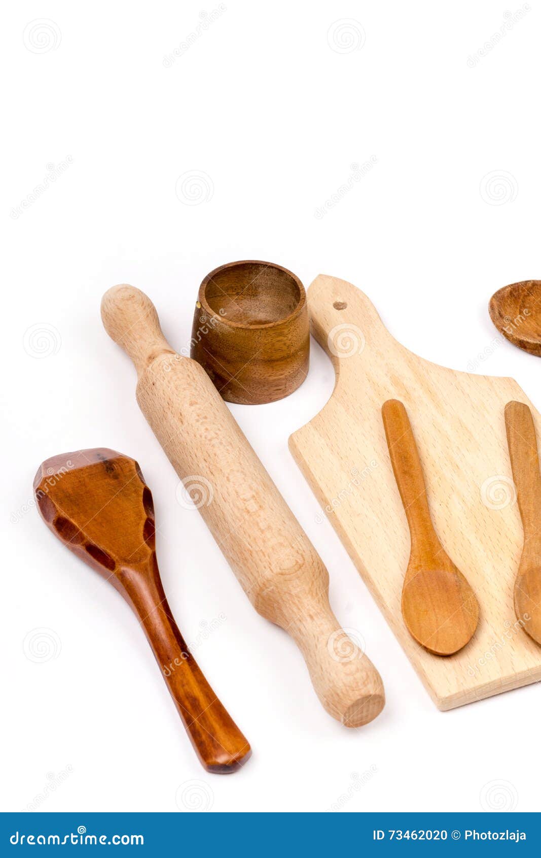 Kitchen Wooden Utensils Flat Lay Over White Background Stock Photo ...