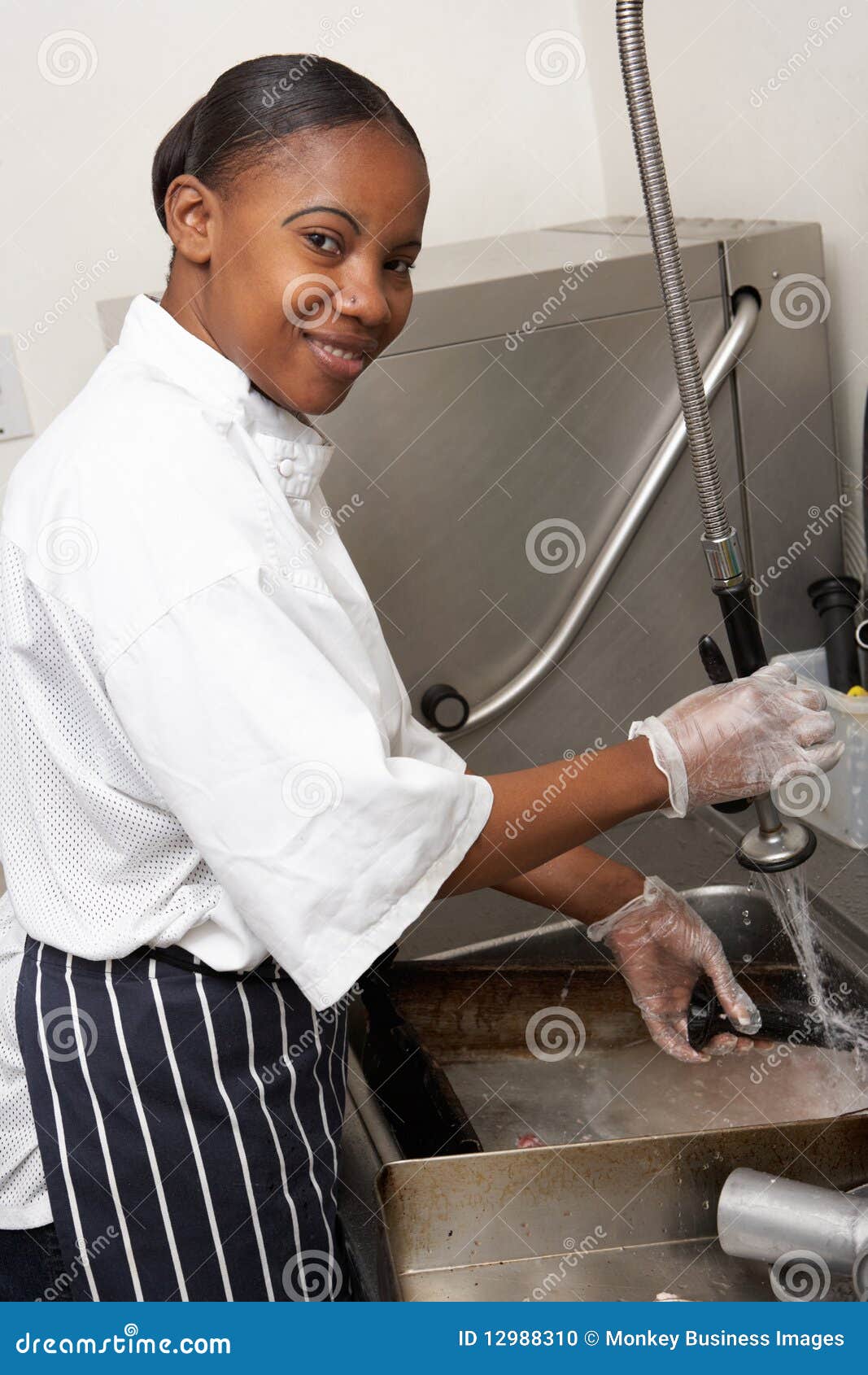 Kitchen Worker Washing Up in Restaurant Stock Photo - Image of whites ...