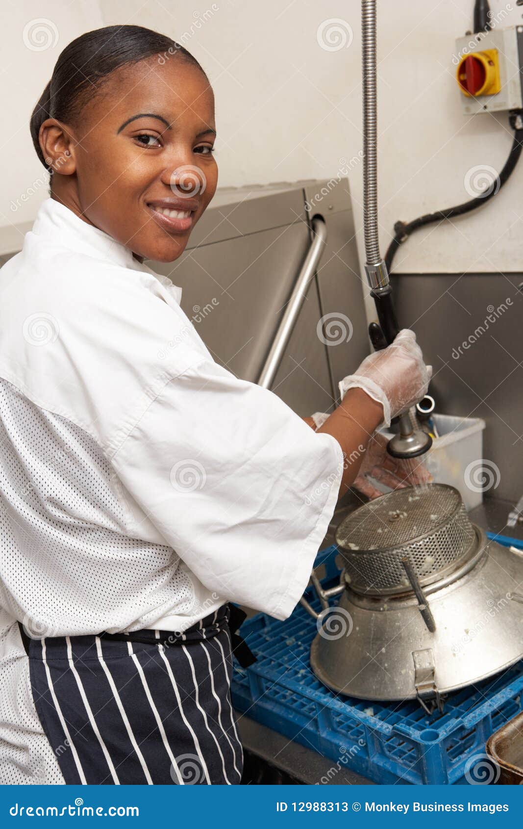 Kitchen Worker Washing Up in Restaurant Kitchen Stock Image - Image of ...