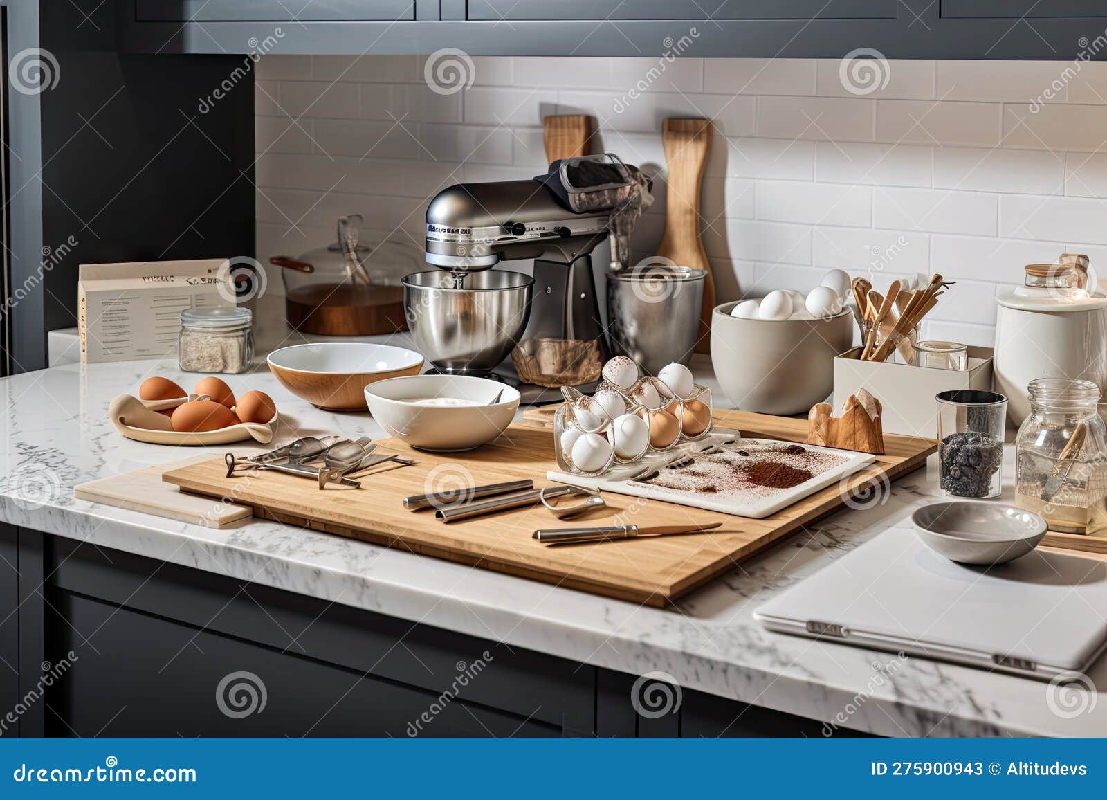 Kitchen Workstation, with Tools and Ingredients for Baking Cookies and ...