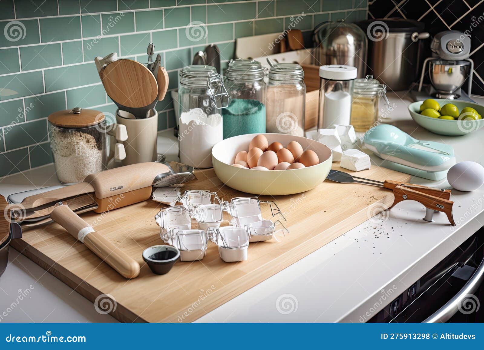 Kitchen Workstation, with Tools and Ingredients for Baking Cookies and ...