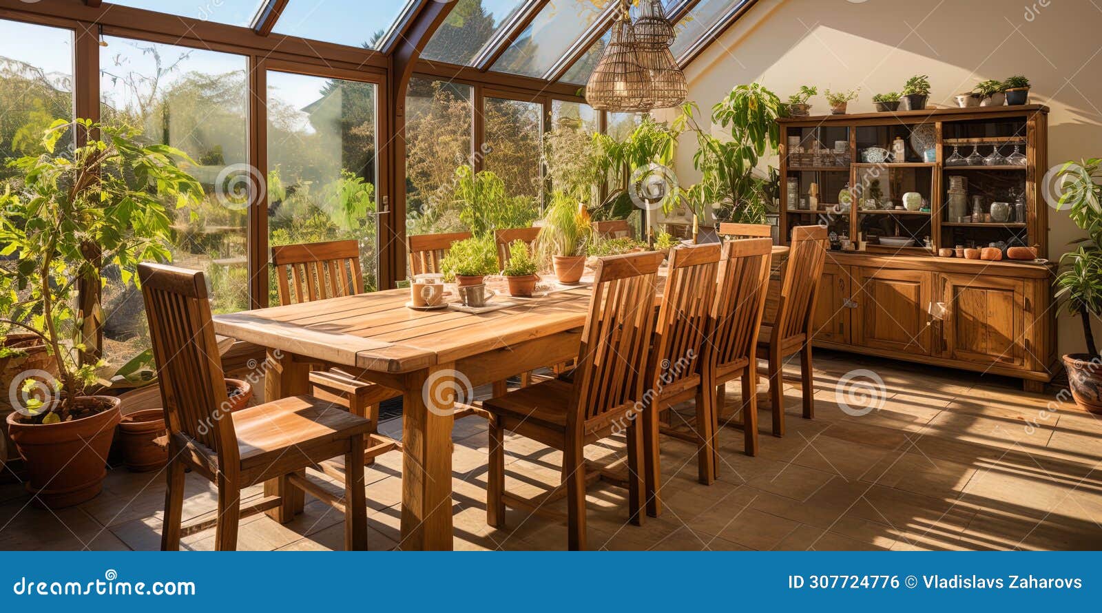 The Kitchendining Room with a Large Dining Table and Light Sha Stock ...
