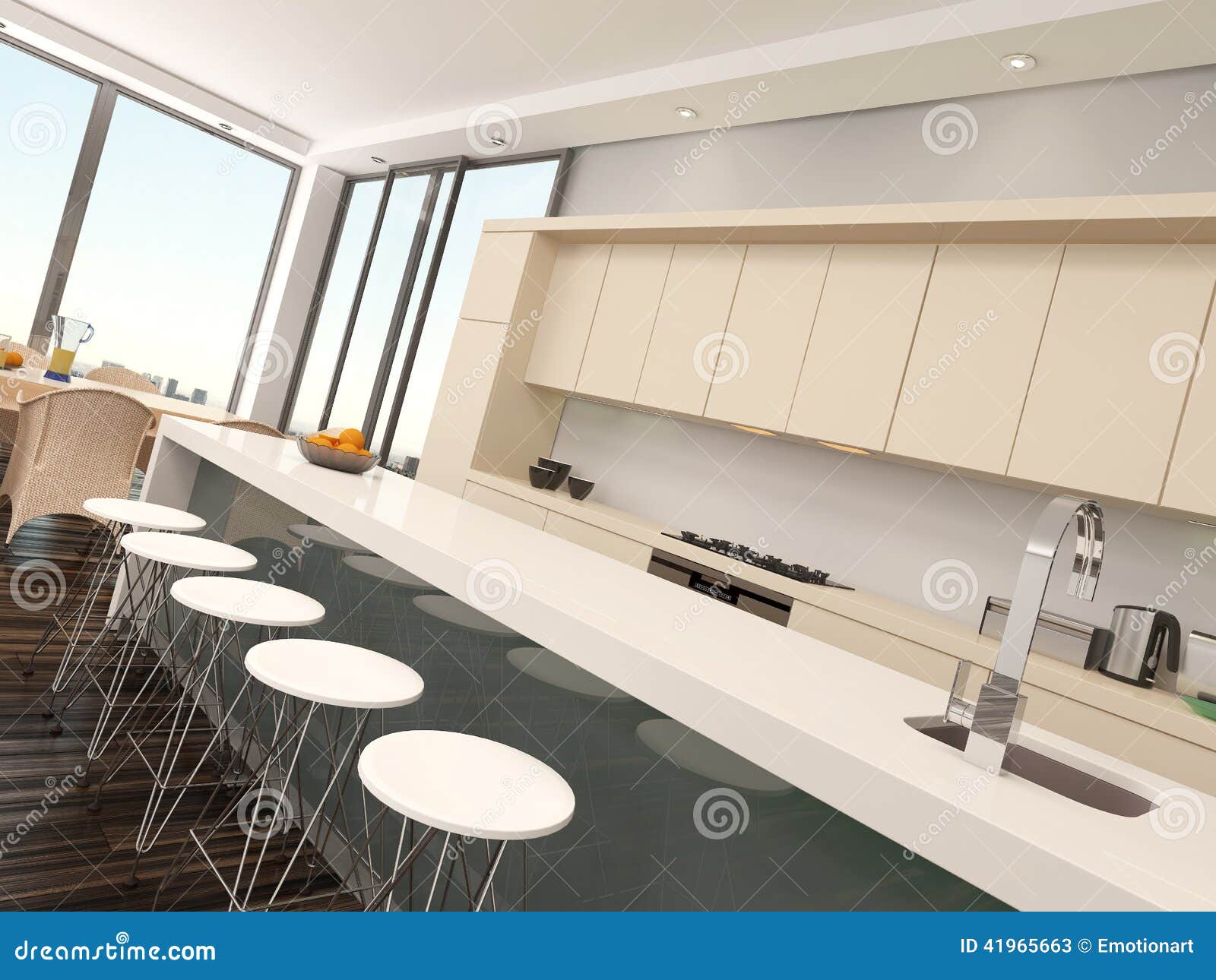 Kitchenette De Plano Aberto Compacto Moderno Ilustração Stock - Imagem ...