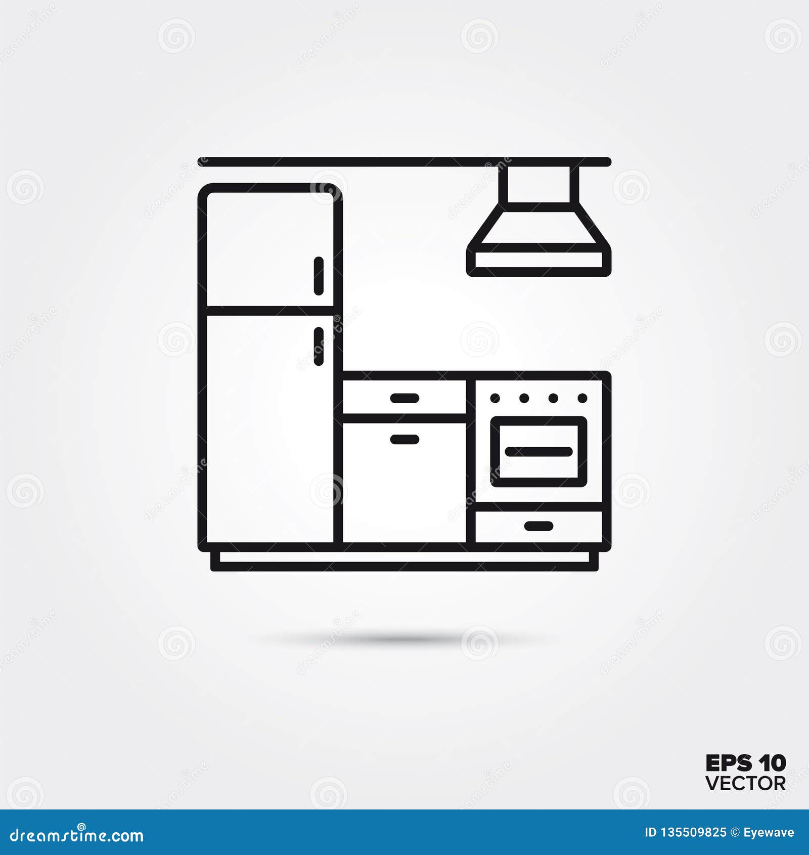 Kitchenette Vector Line Icon Stock Vector - Illustration of cooker ...