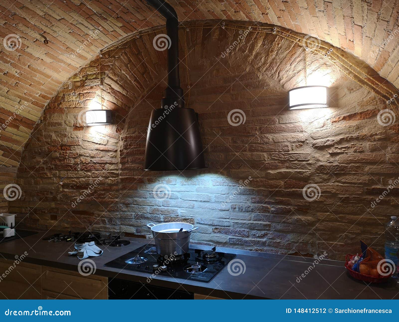 Kitchenette in a Rustic Tavern Stock Photo - Image of architecture ...