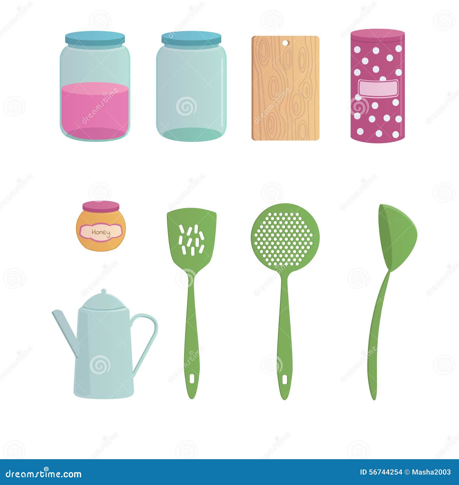 Kitchenware Cartoon Set with Nine Objects. Stock Vector - Illustration ...
