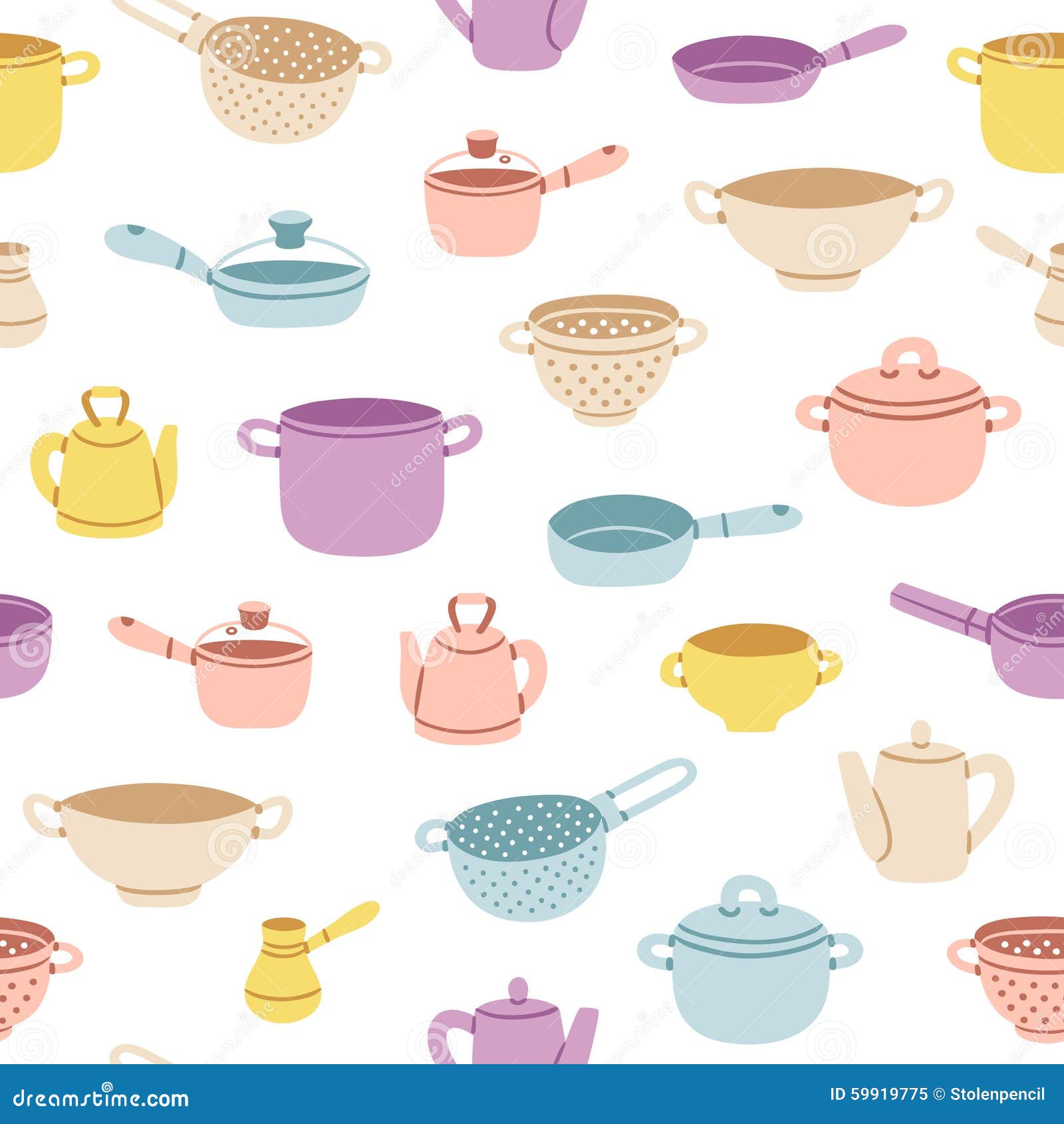 Kitchenware Colorful Seamless Pattern Stock Vector - Illustration of ...