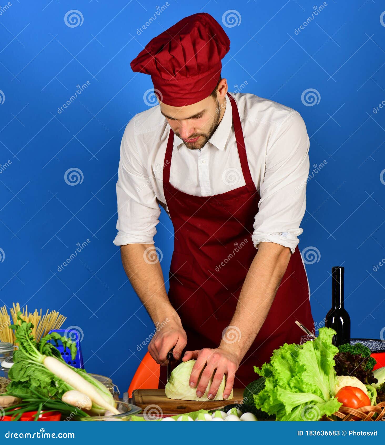 Kitchenware and Cooking Concept. Chef with Busy Face Stock Image ...
