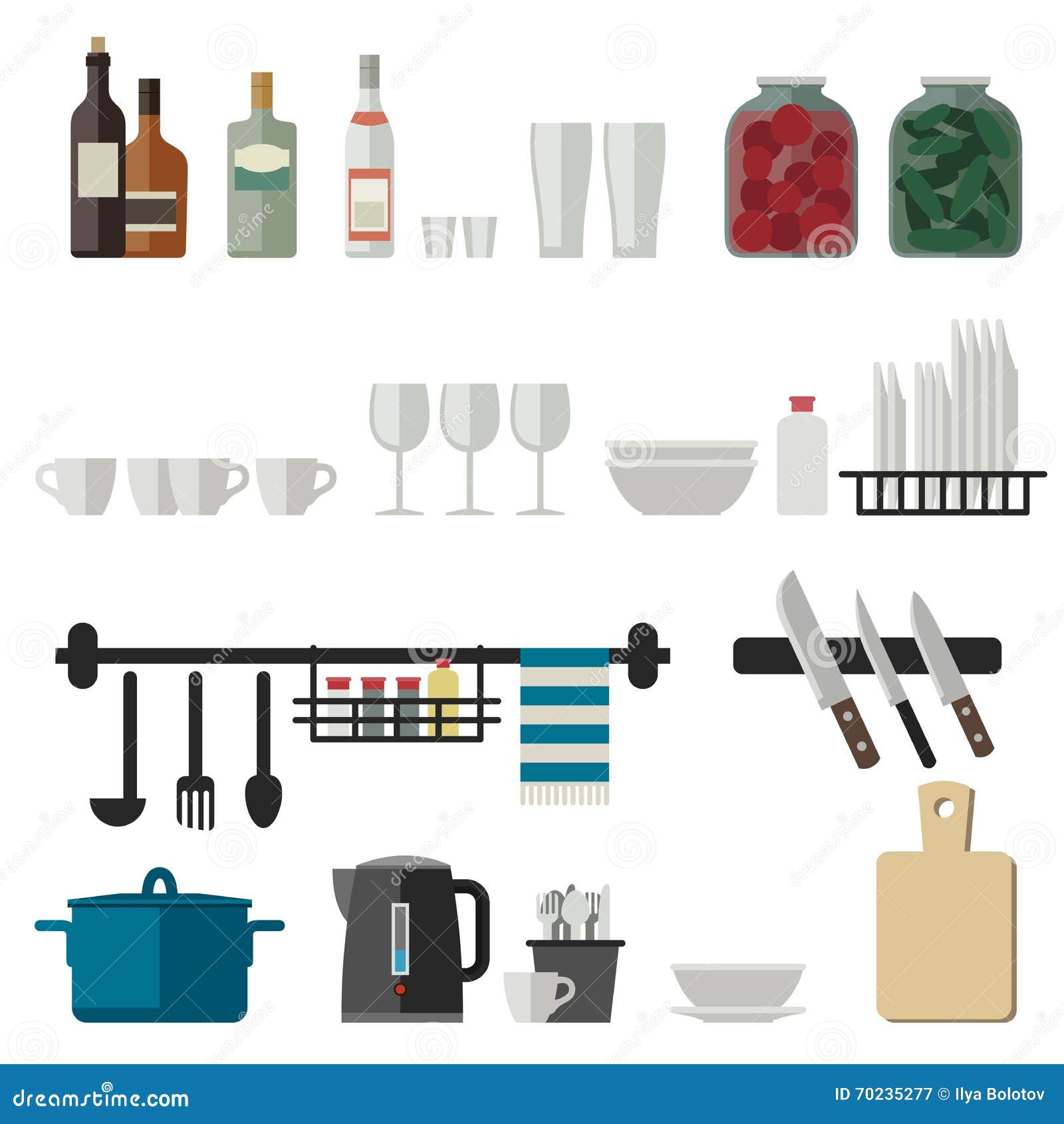 Kitchenware flat icons stock vector. Illustration of bowl - 70235277