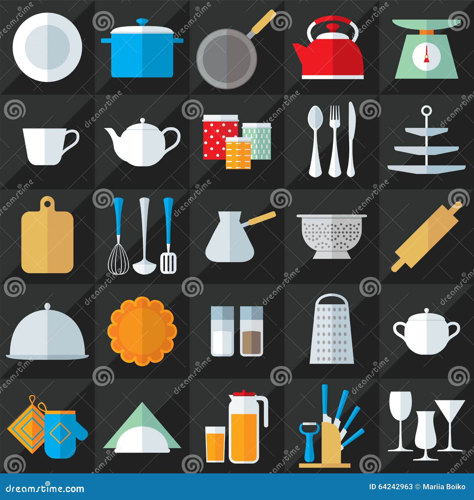 Kitchenware Flat Icons Vector Set Stock Vector - Illustration of kettle ...