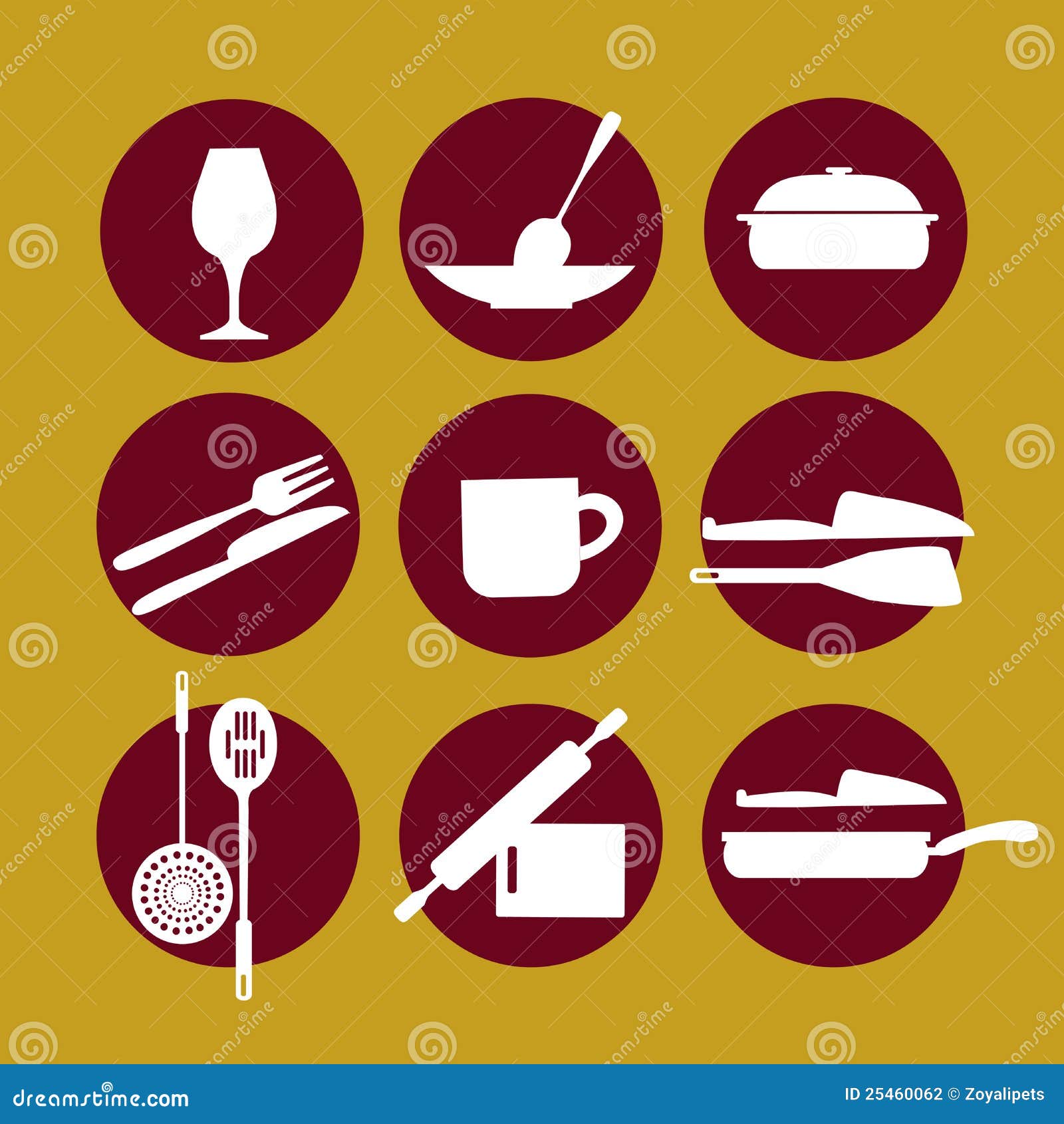 Kitchenware Icon Set on Yellow Stock Vector - Illustration of cutlery ...