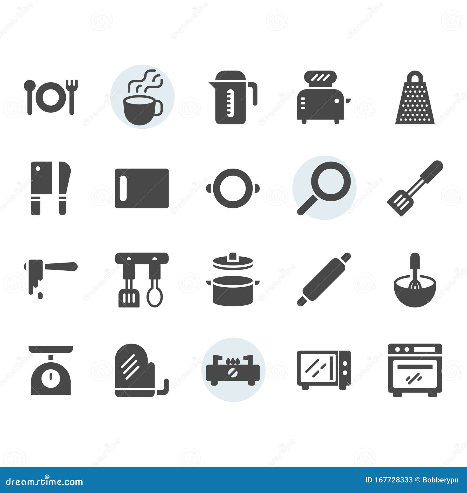 Kitchenware Icon and Symbol Set in Glyph Design Stock Vector ...