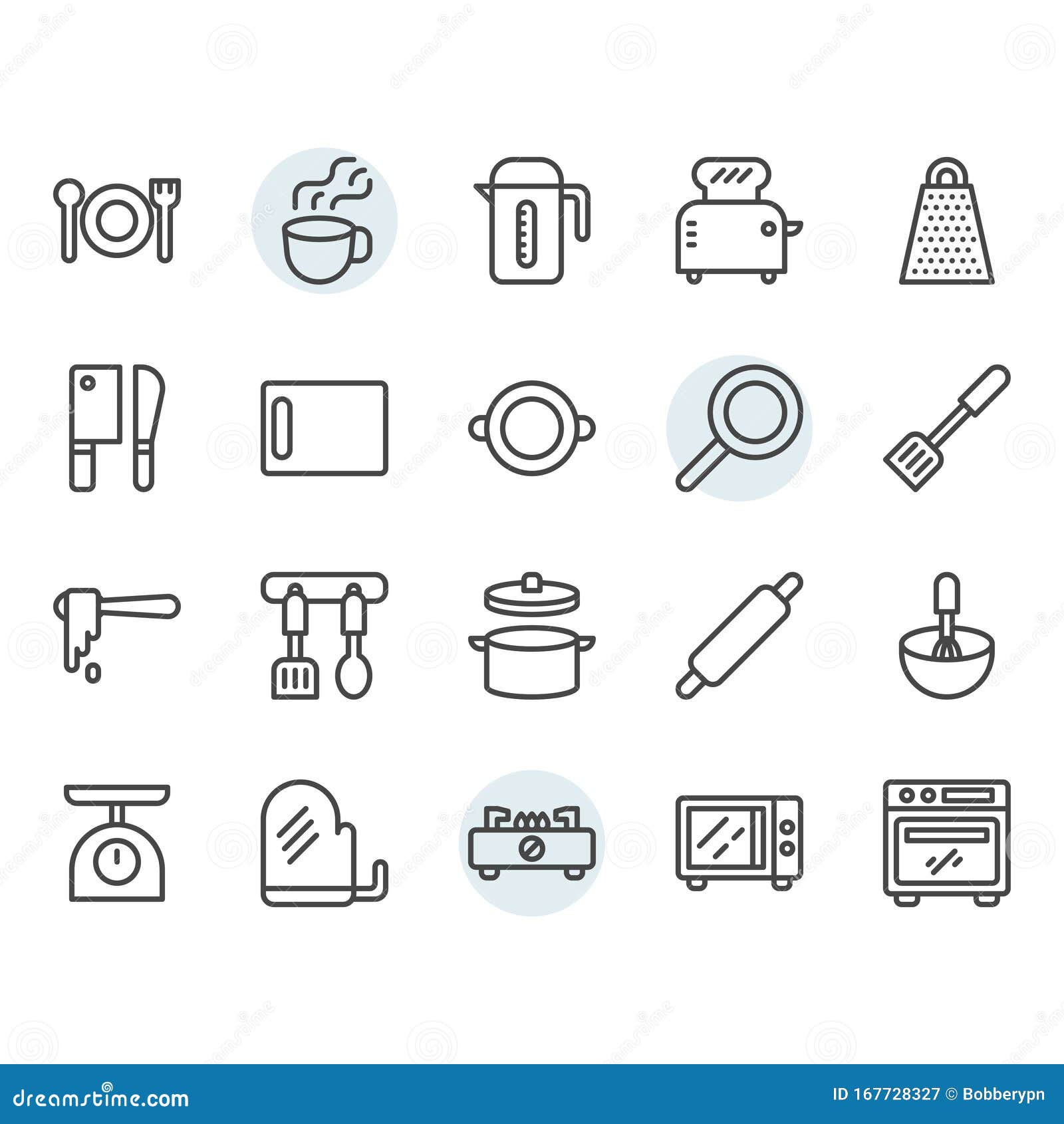 Kitchenware Icon and Symbol Set in Outline Design Stock Vector ...