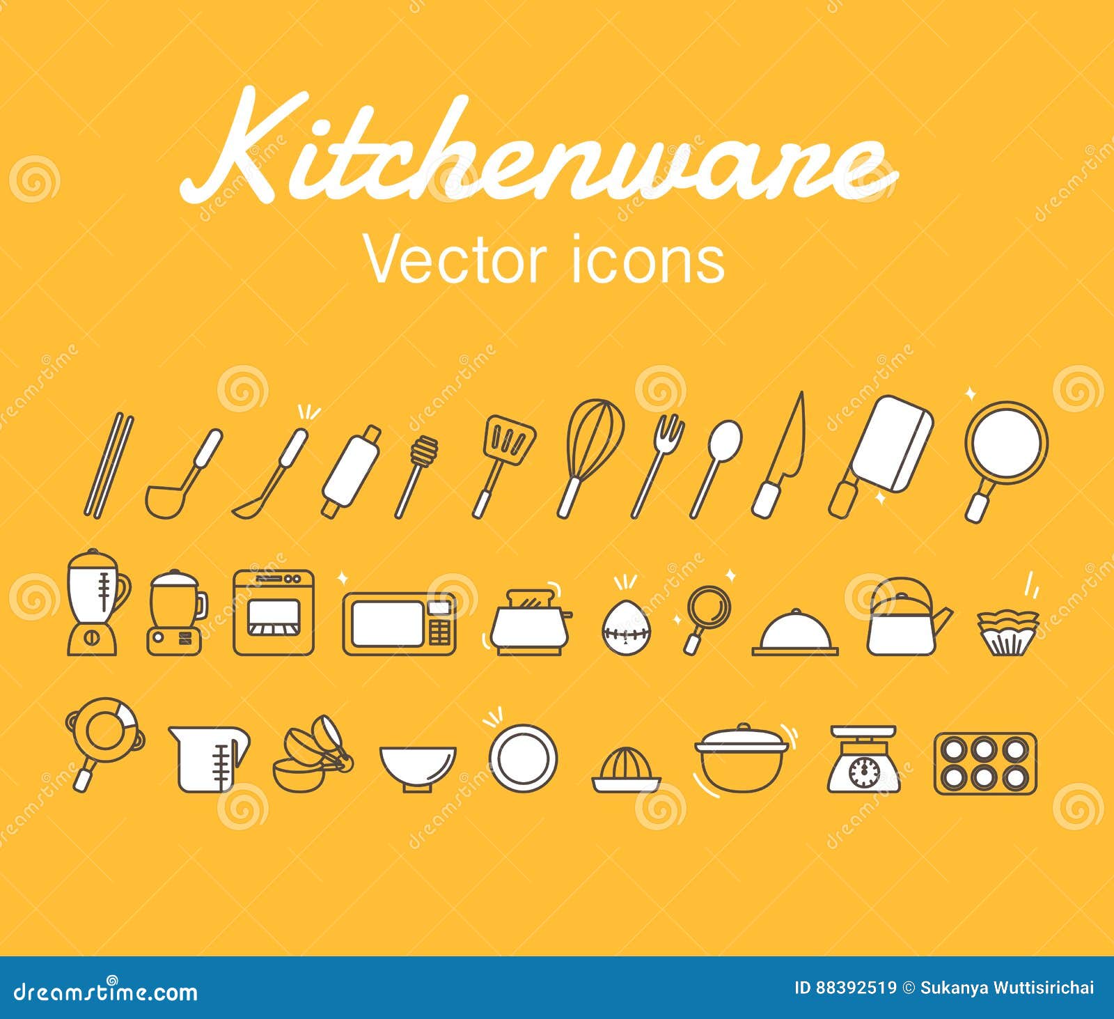 Kitchenware Icons Design Set.Vector Illustration. Stock Illustration ...
