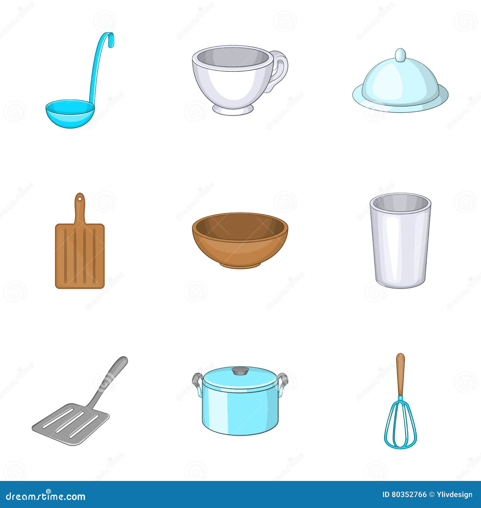 Kitchenware Icons Set, Cartoon Style Stock Vector - Illustration of ...