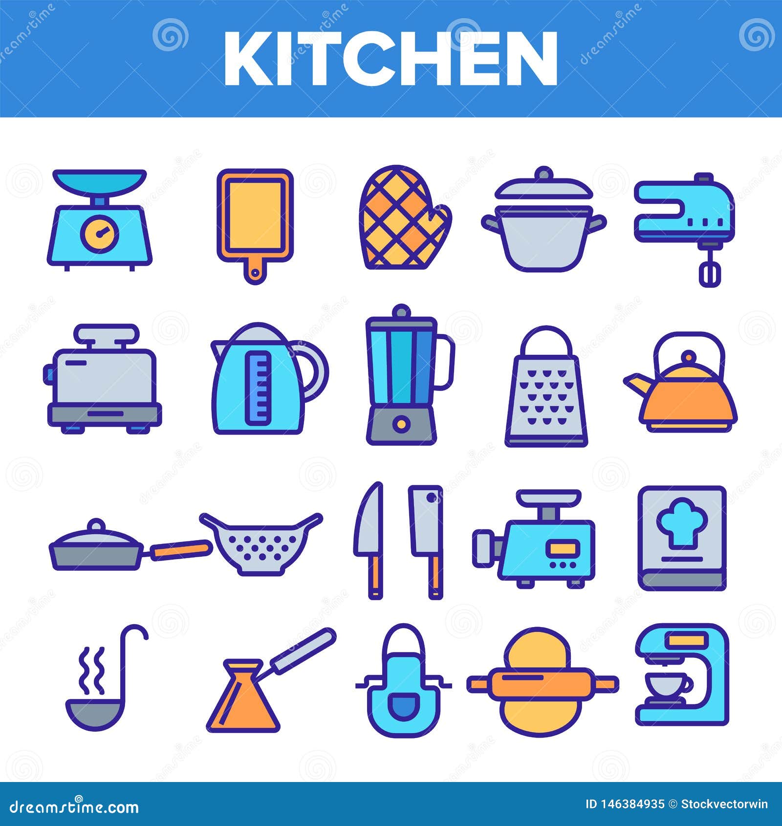 Kitchenware Line Icon Set Vector. Home Kitchen Tools Symbol. Classic ...