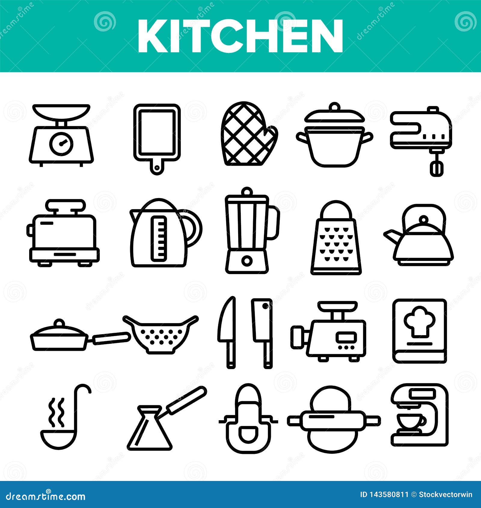 Kitchenware Line Icon Set Vector. Home Kitchen Tools Symbol. Classic ...