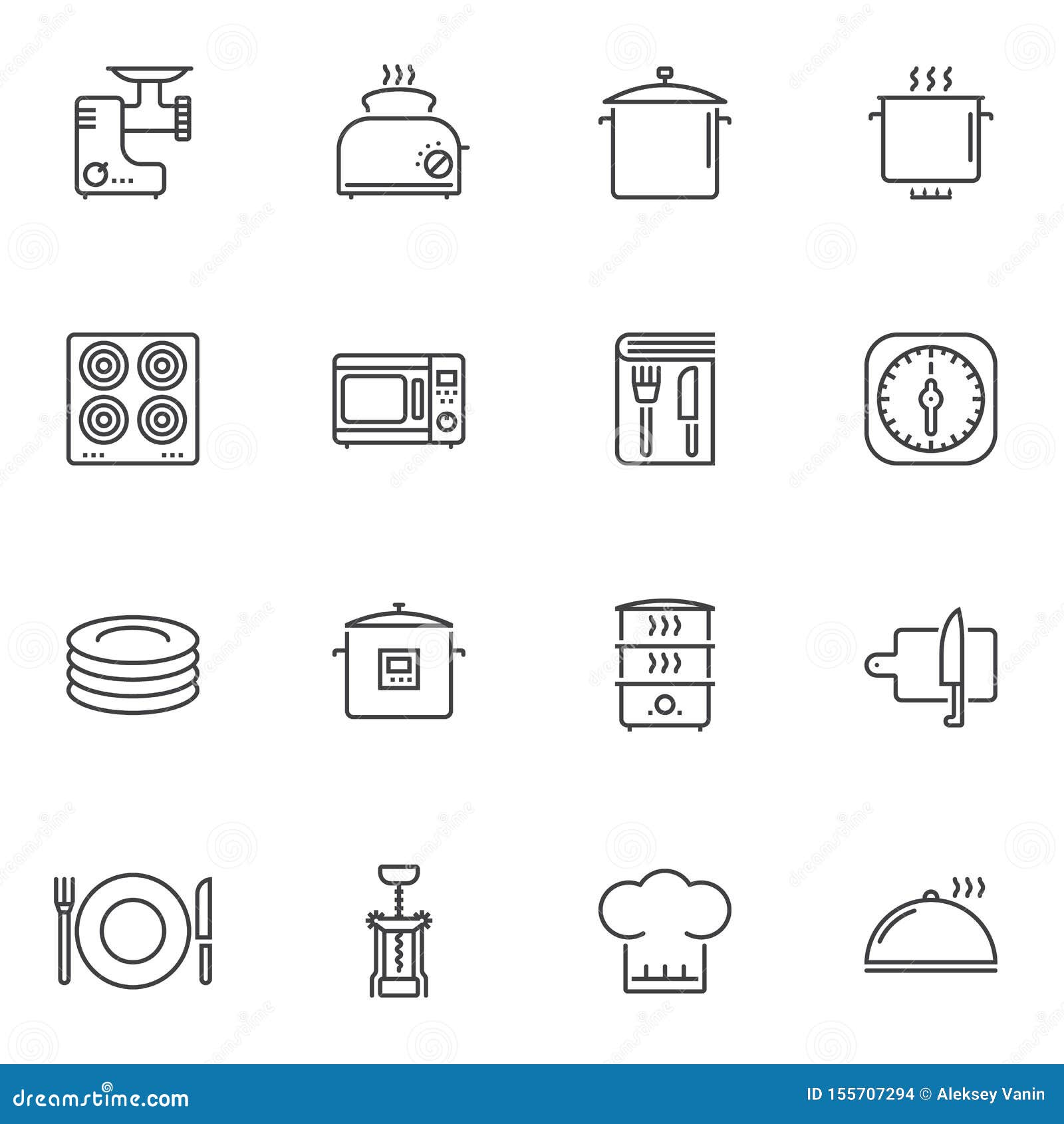 Kitchenware line icons set stock vector. Illustration of fork - 155707294