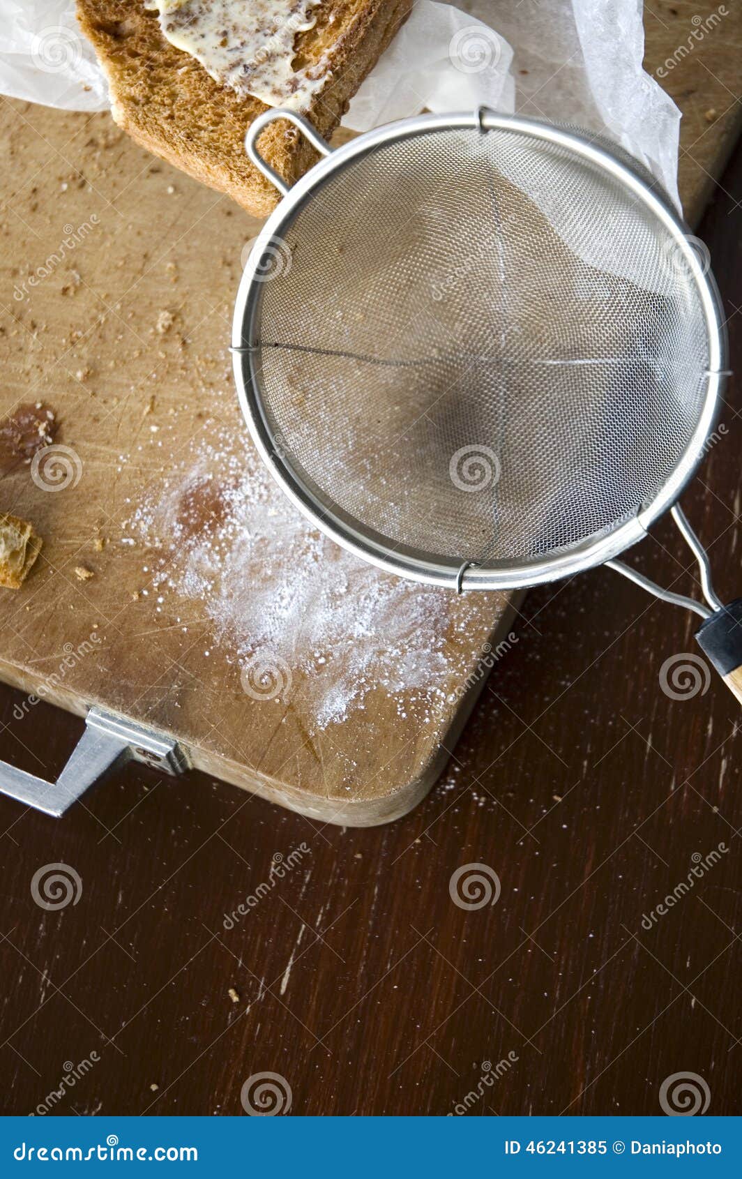 Kitchenware on messy board stock image. Image of toaster - 46241385