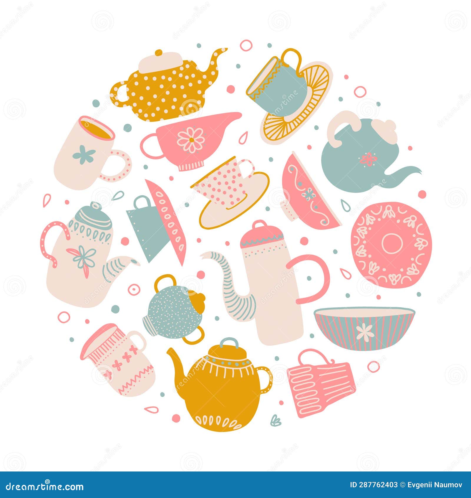 Kitchenware and Pottery Round Composition Design Vector Template Stock ...
