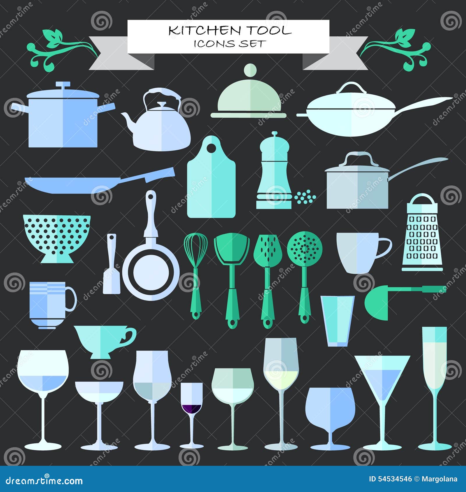 Kitchenware and Restaurant , Glassware Icons Set Stock Vector ...