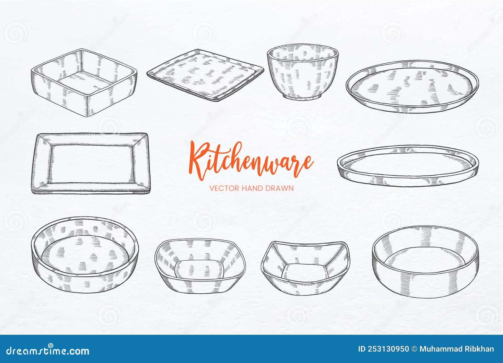 Kitchenware Set Collection with Hand Drawn Sketch Vector Stock ...