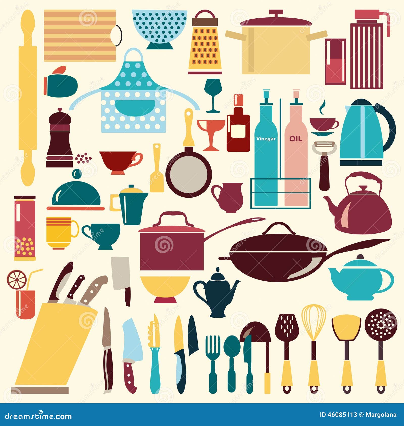 Kitchenware Set - Illustration Stock Vector - Illustration of dishware ...