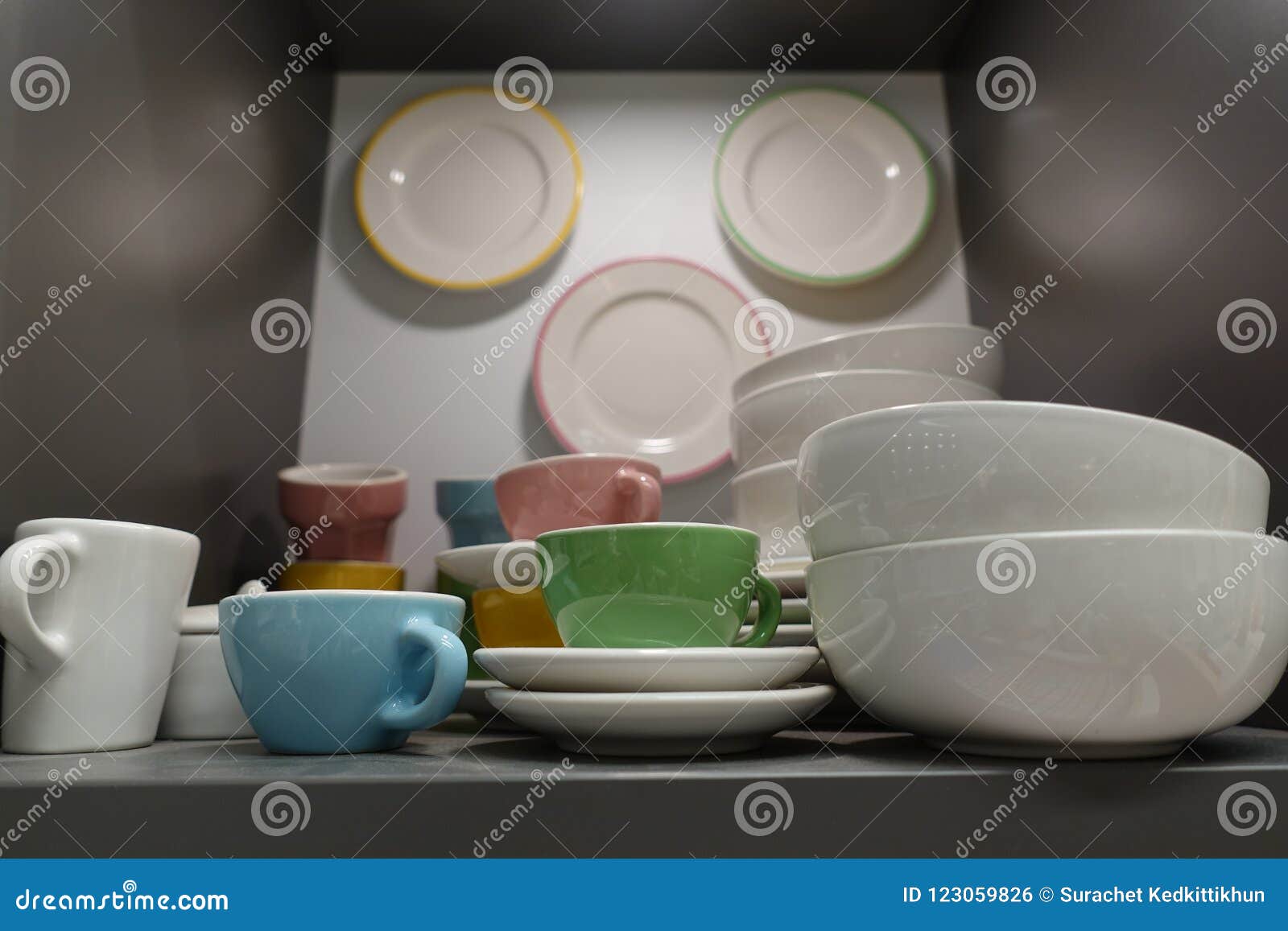 Kitchenware Show on a Display Shelf and Hang on the Wall Stock Photo ...