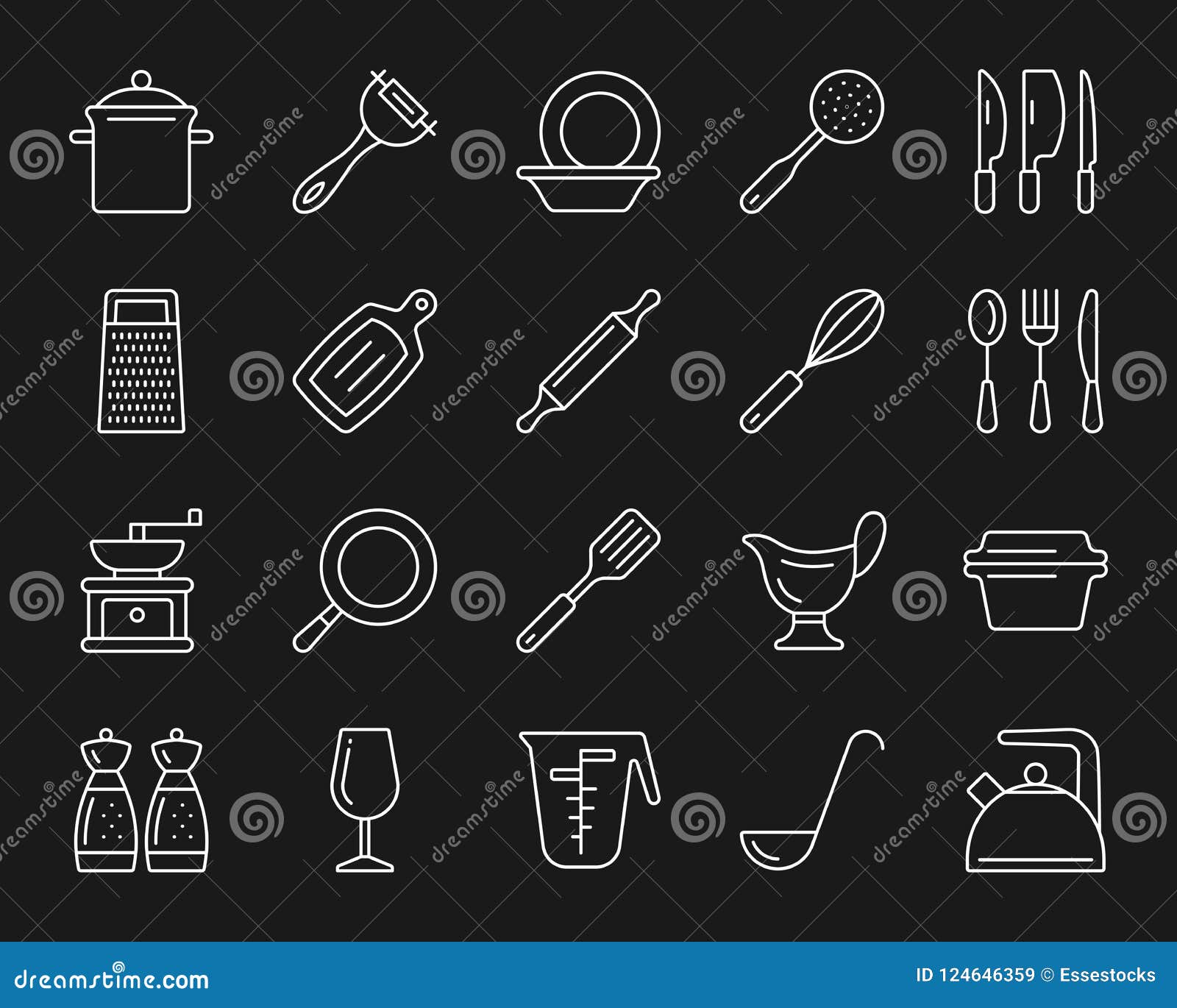 Kitchenware Simple White Line Icons Vector Set Stock Vector ...