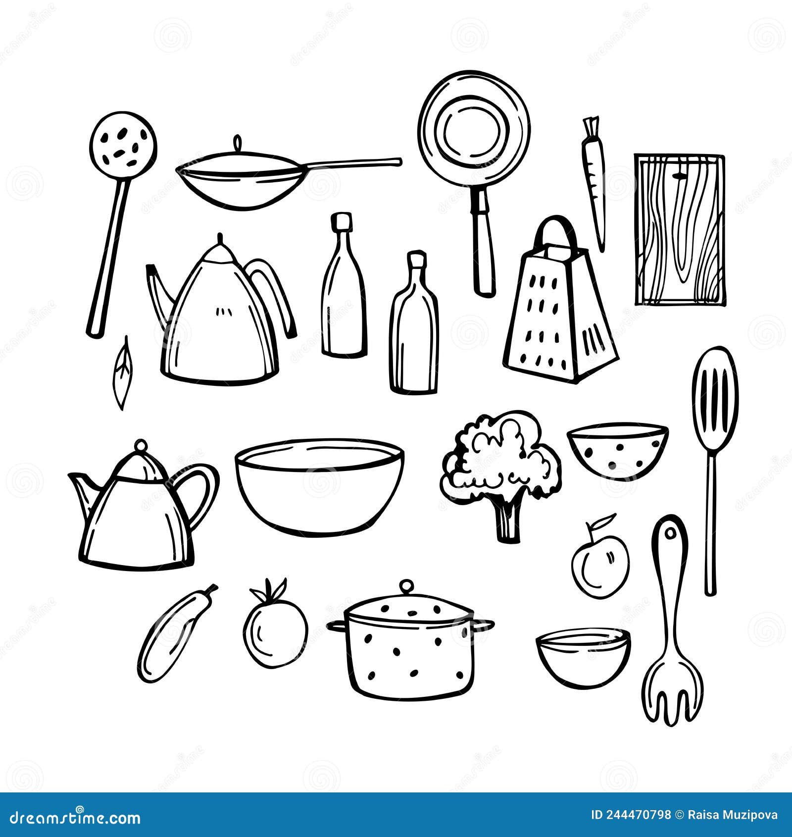 Kitchenware. Sketch Illustration Stock Vector - Illustration of ...