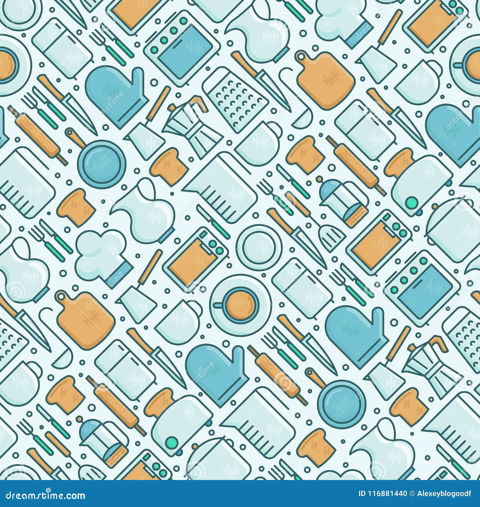 Kitchenware and Tableware Seamless Pattern Stock Vector - Illustration of ladle, plate: 116881440
