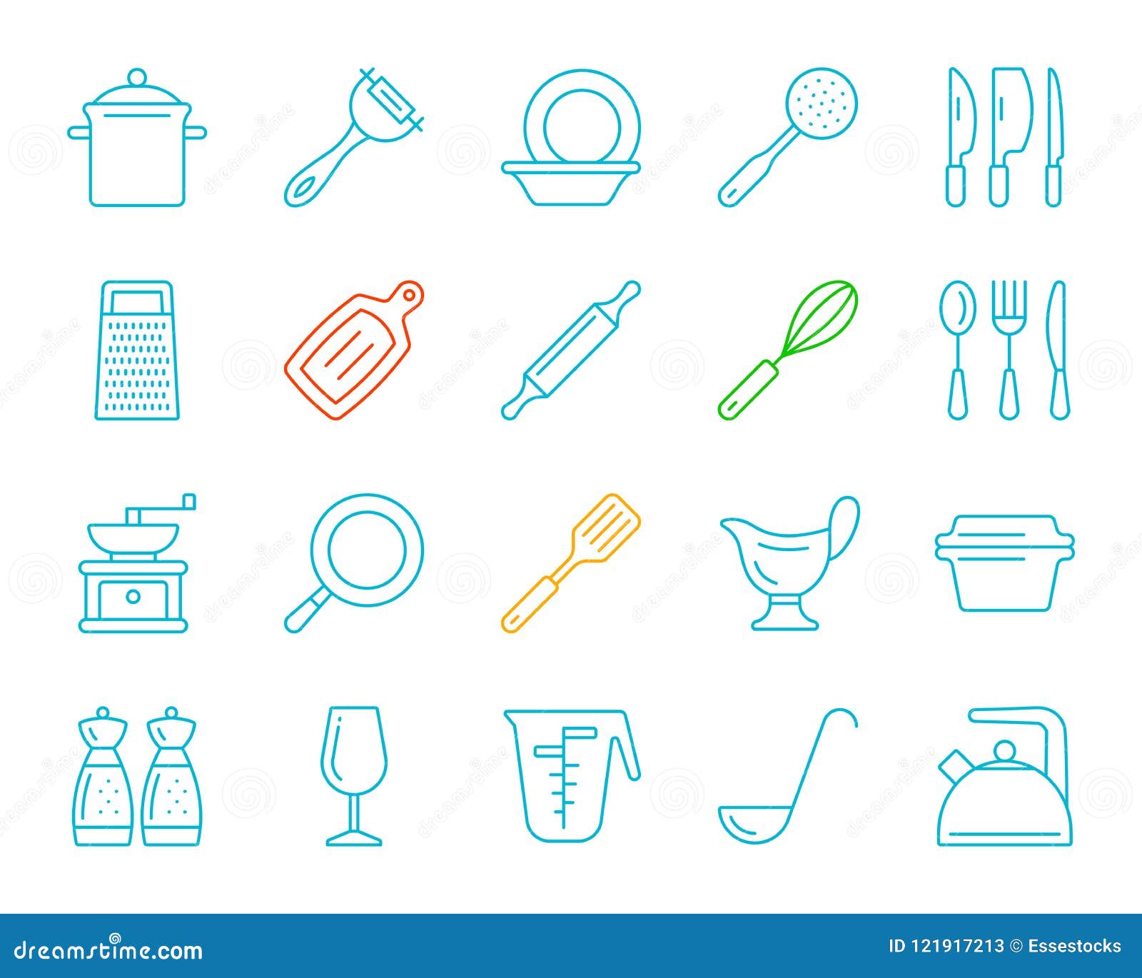 Kitchenware Simple Color Line Icons Vector Set Stock Vector ...