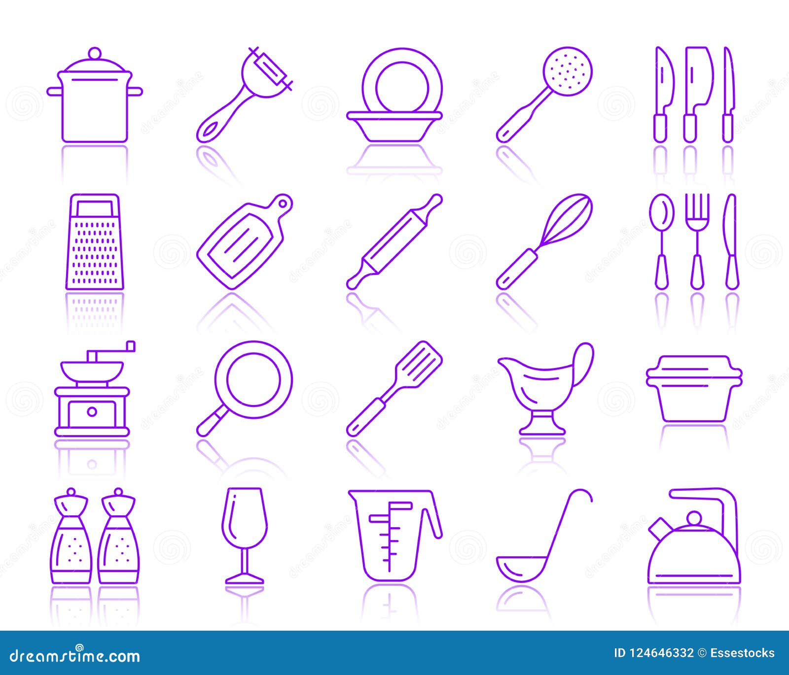 Kitchenware Simple Color Line Icons Vector Set Stock Vector ...