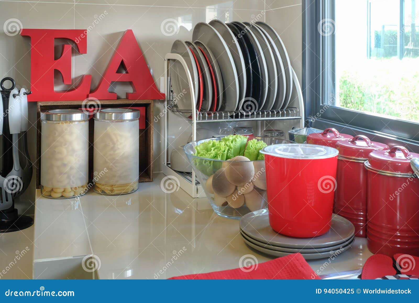 Kitchenware and Utensil on Counter in Kitchen Room Stock Image - Image ...