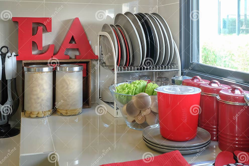 Kitchenware and Utensil on Counter in Kitchen Room Stock Image - Image ...