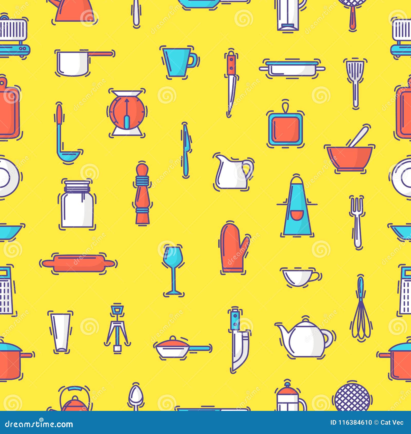 Kitchenware Vector Seamless Pattern Cookware for Cooking and Kitchen ...