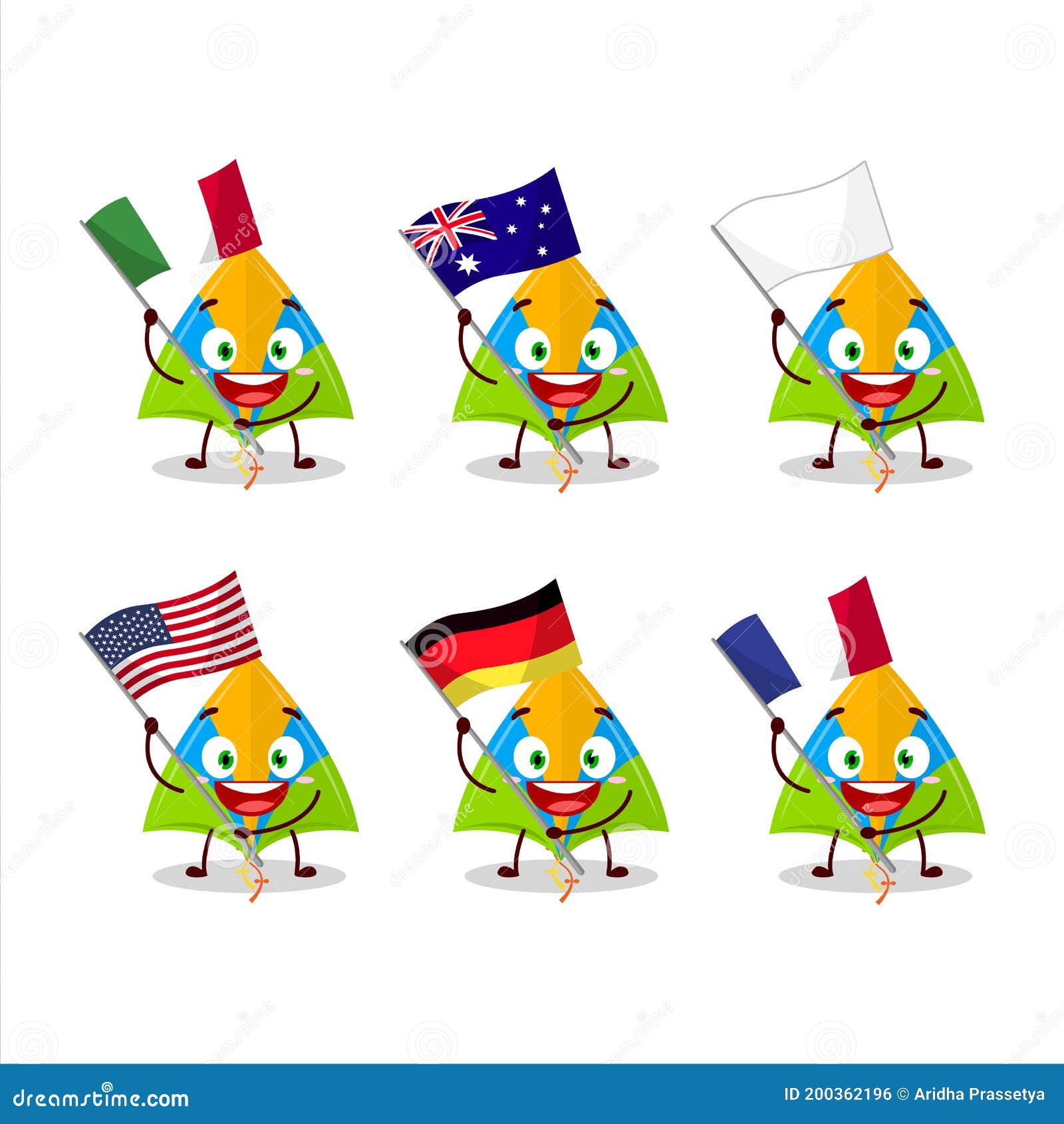 Kite Cartoon Character Bring the Flags of Various Countries Stock ...