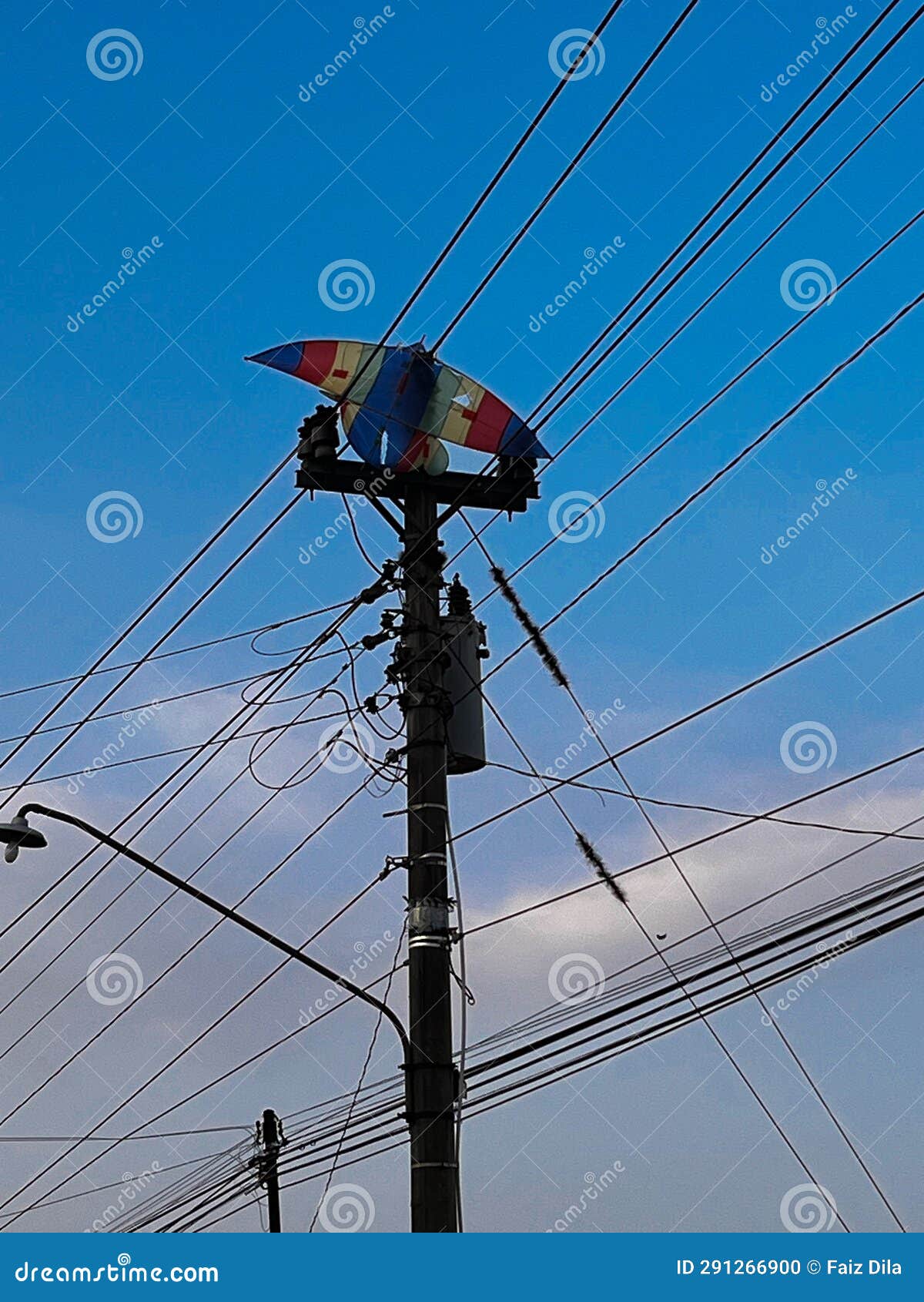 The Kite Caught in an Electric Pole Stock Photo - Image of flying ...
