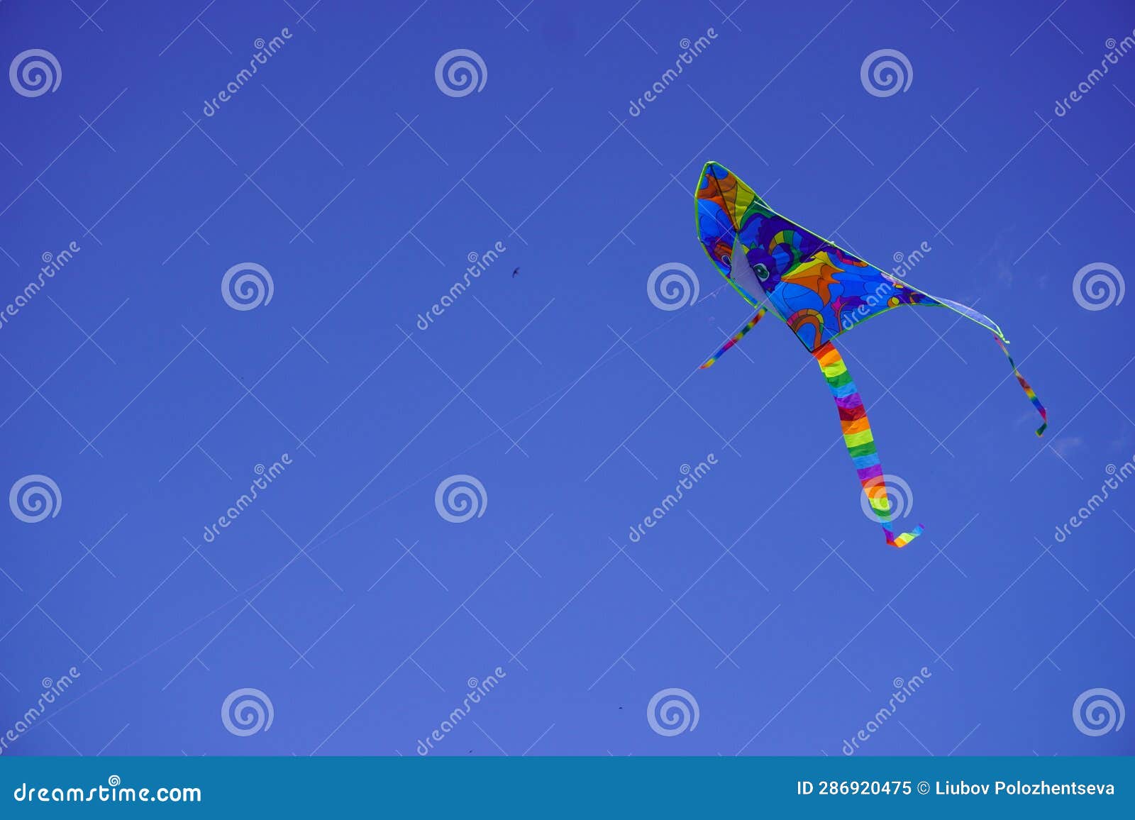 A Kite Flies in the Blue Sky Stock Image - Image of recreation ...