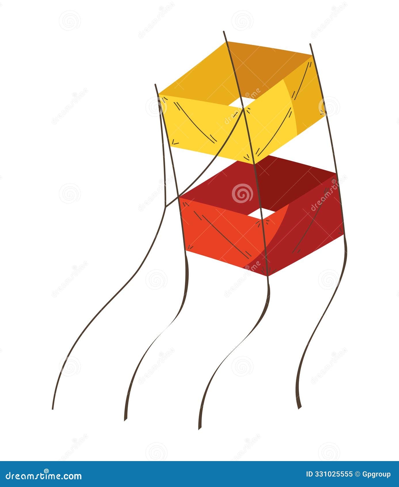 Kite - One Traditional Flying Diamond Kite, Color Cartoon Vector ...