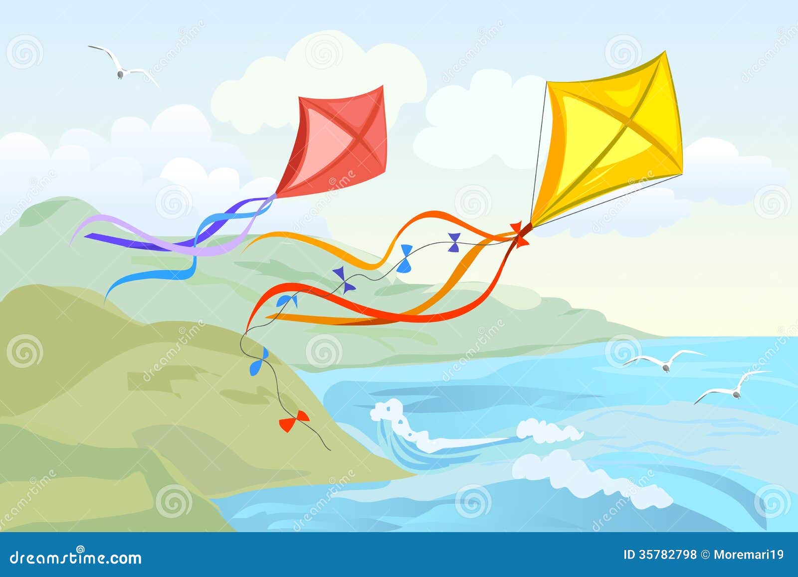 Kite Flying. Icon Flat, Cartoon Style. Isolated On White Background ...