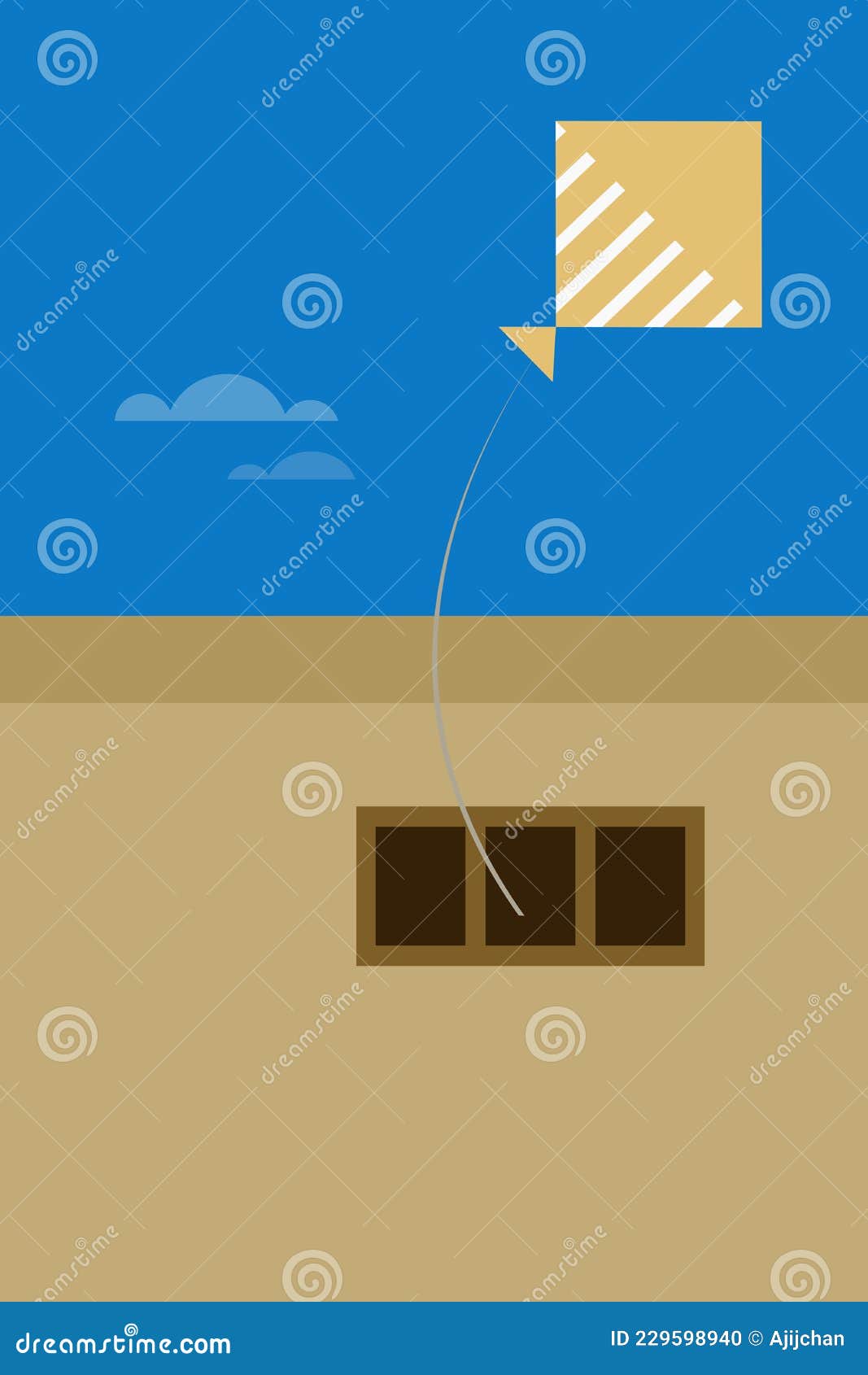 A Kite Flying from the Window of a Building Stock Vector - Illustration ...