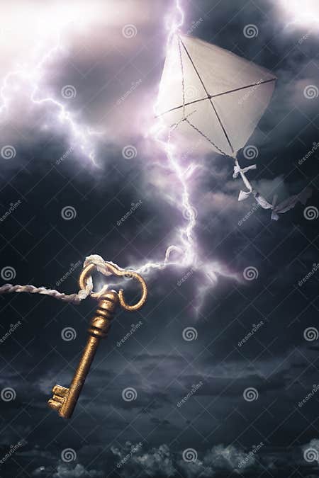 Kite Getting Struck by a Bolt of Lightning Stock Image - Image of ...
