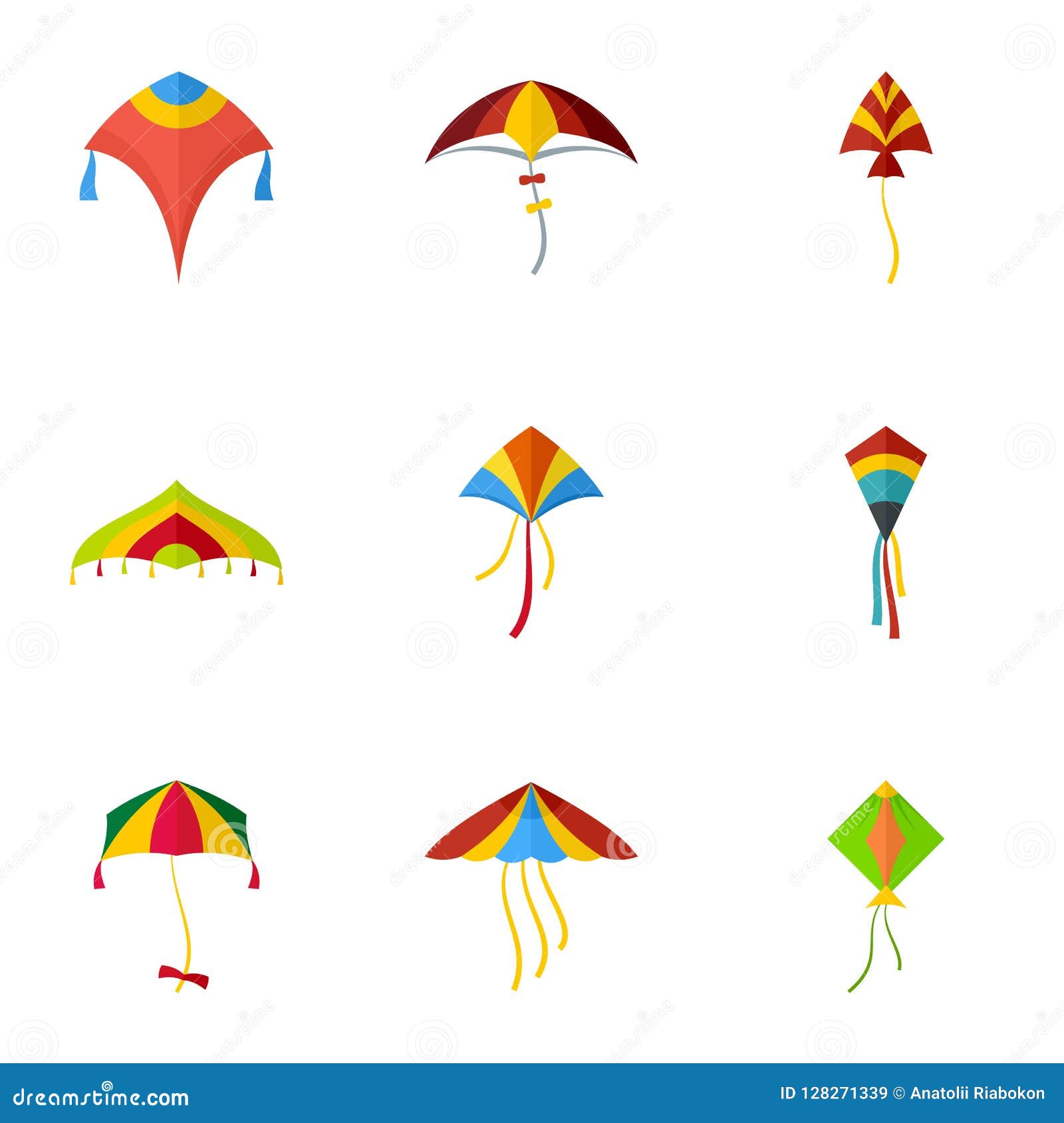 Kite icon set, flat style stock vector. Illustration of childhood ...