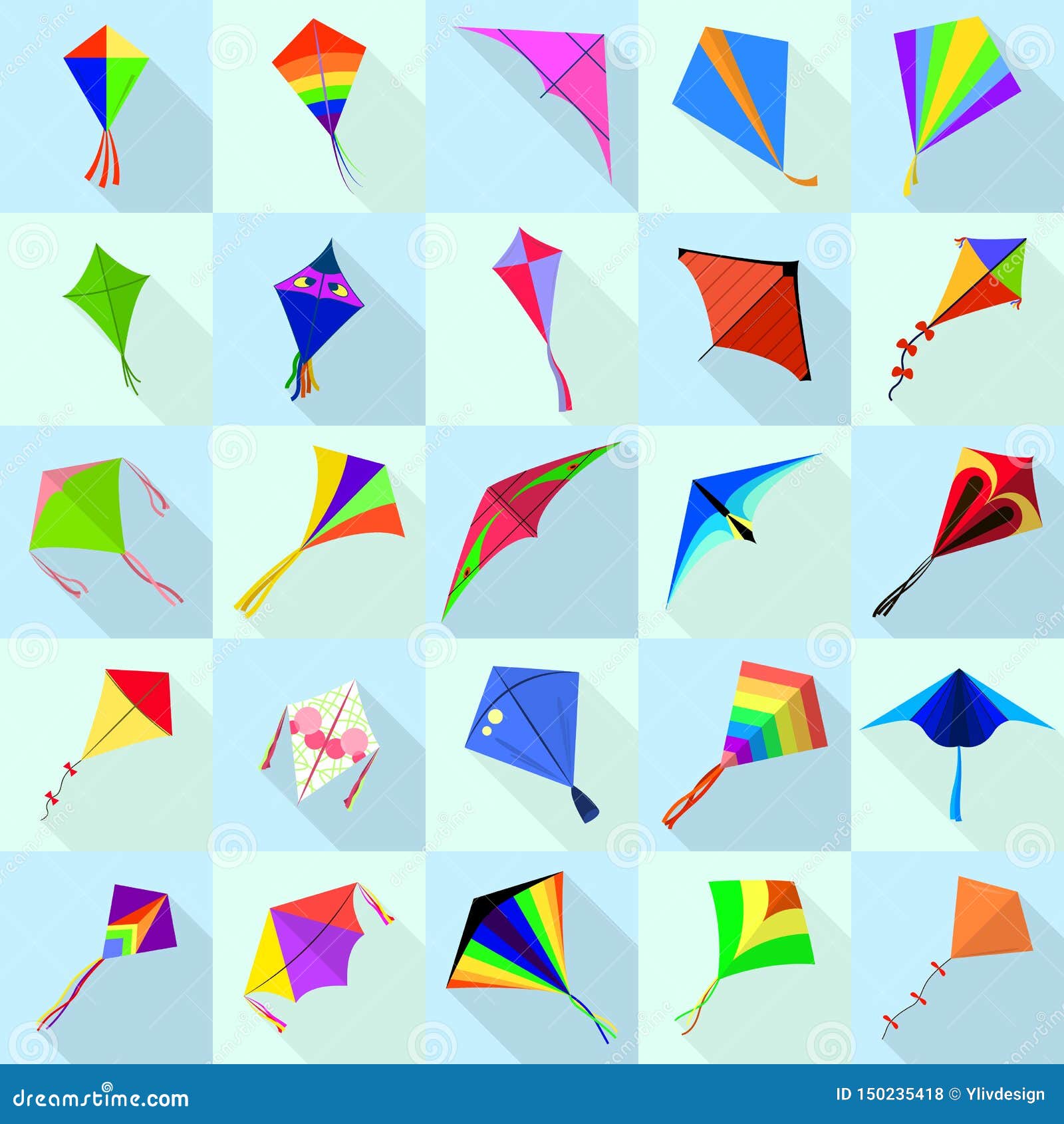 Kite icons set, flat style stock vector. Illustration of colorful ... Kite icons set, flat style stock vector. Illustration of colorful ...