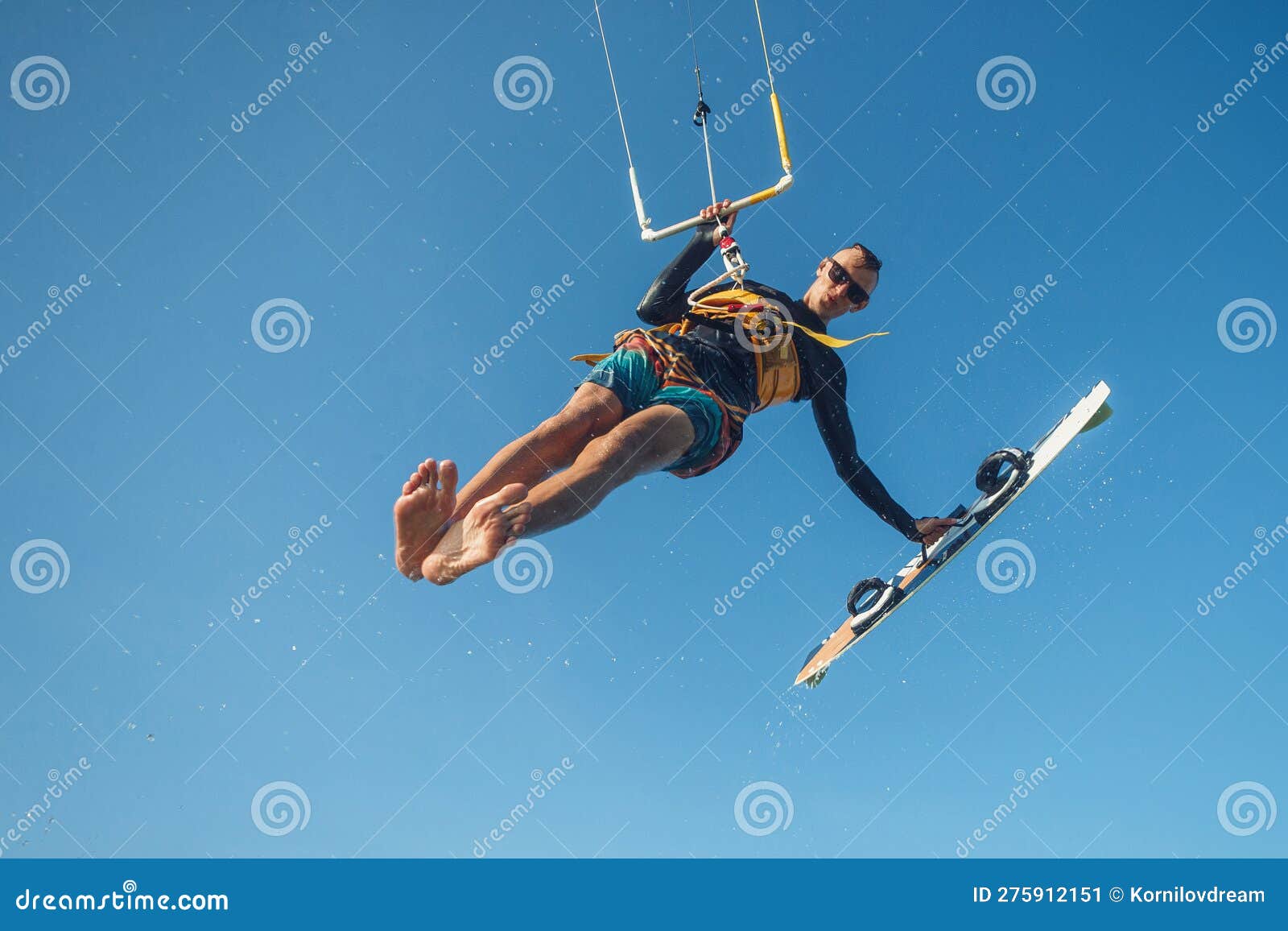 Kite Surfer Riding a Kiteboard on the Sea Stock Image - Image of drop ...