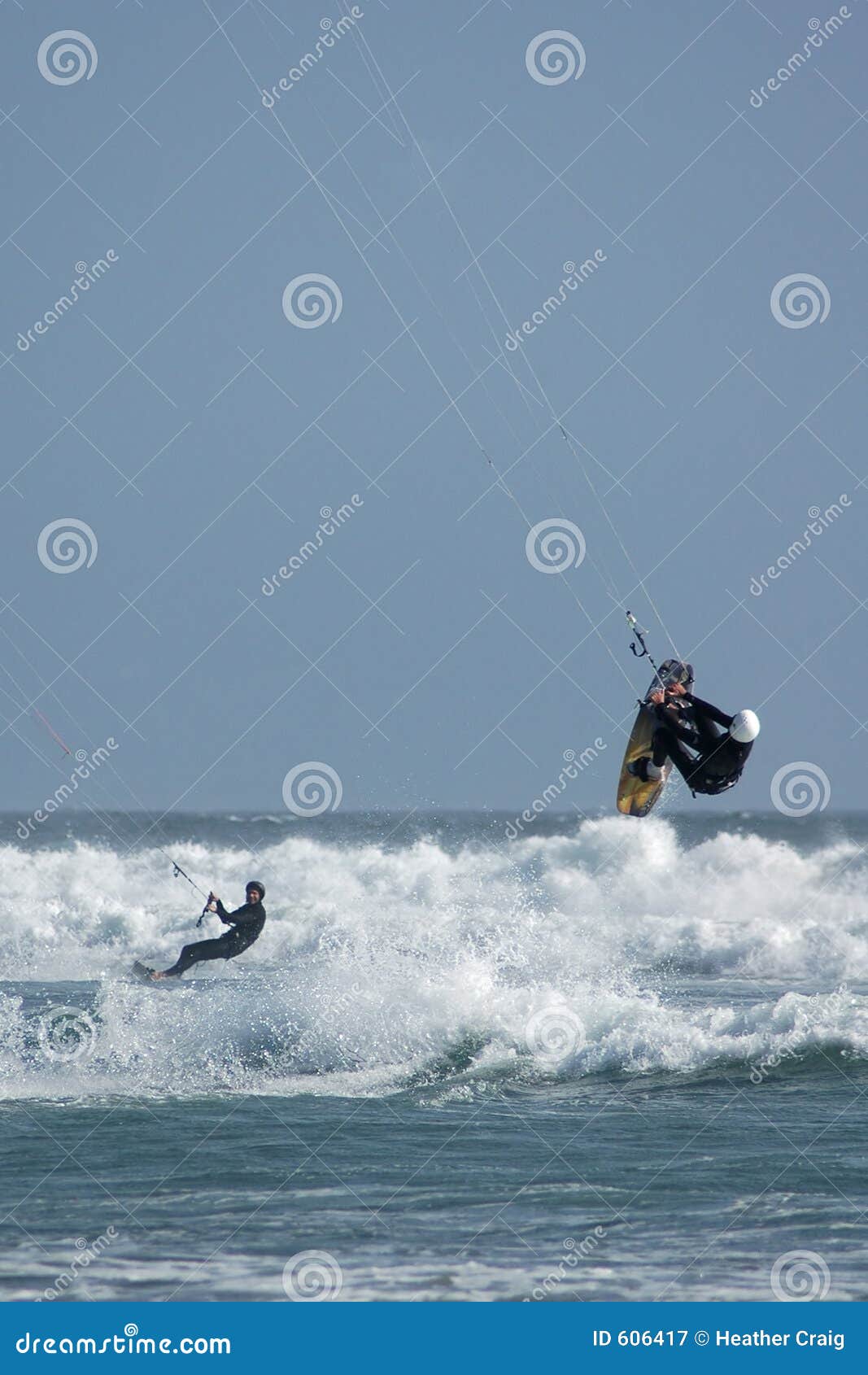 Kite Surfers Riding and Jumping Stock Image - Image of friends ...