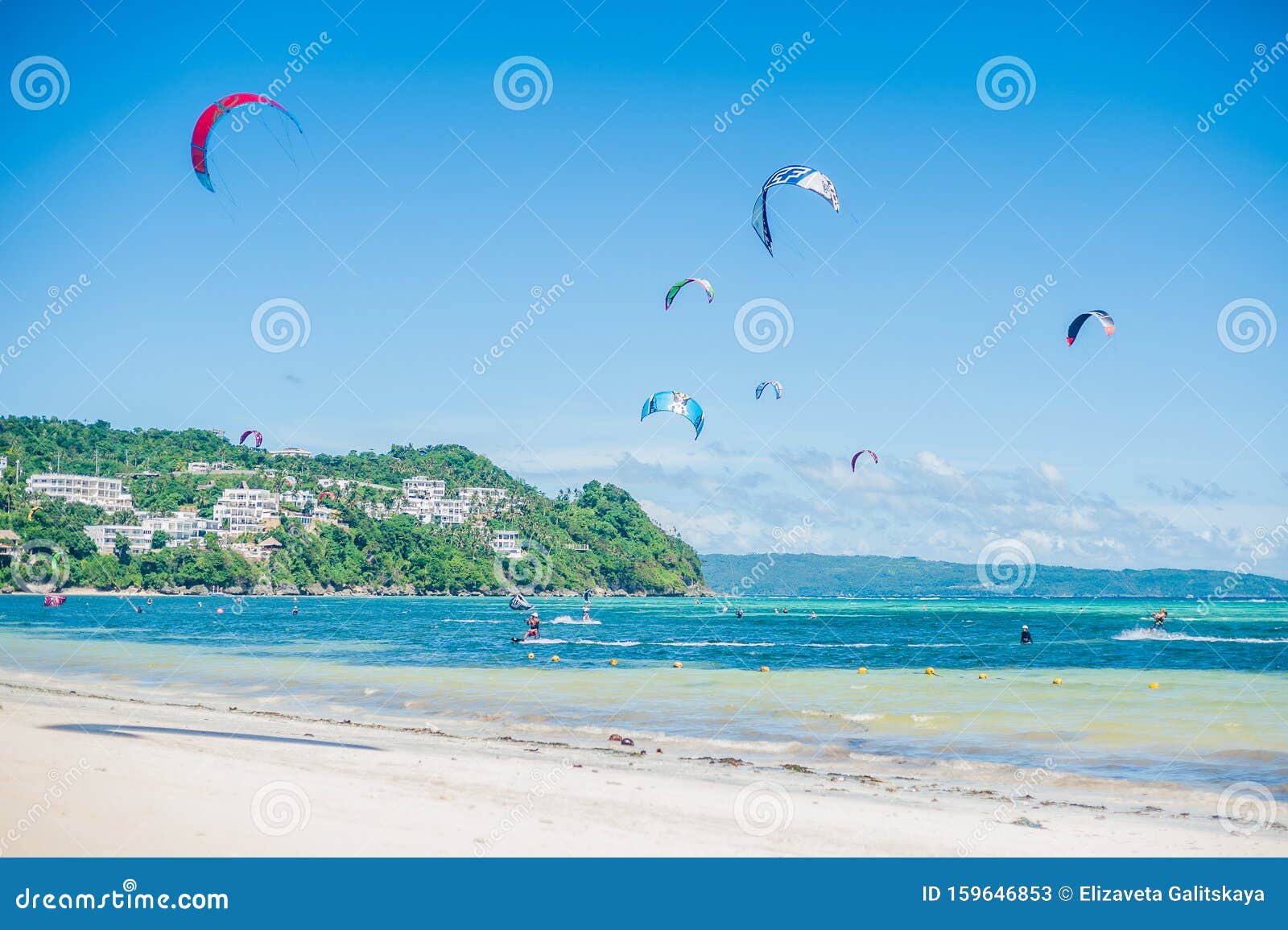 Kite surfing on Boracay stock image. Image of extreme - 159646853